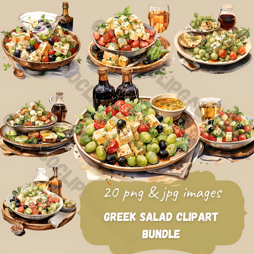 Watercolor Greek Salad Clipart, Healthy Food PNG (digital Download) - Etsy