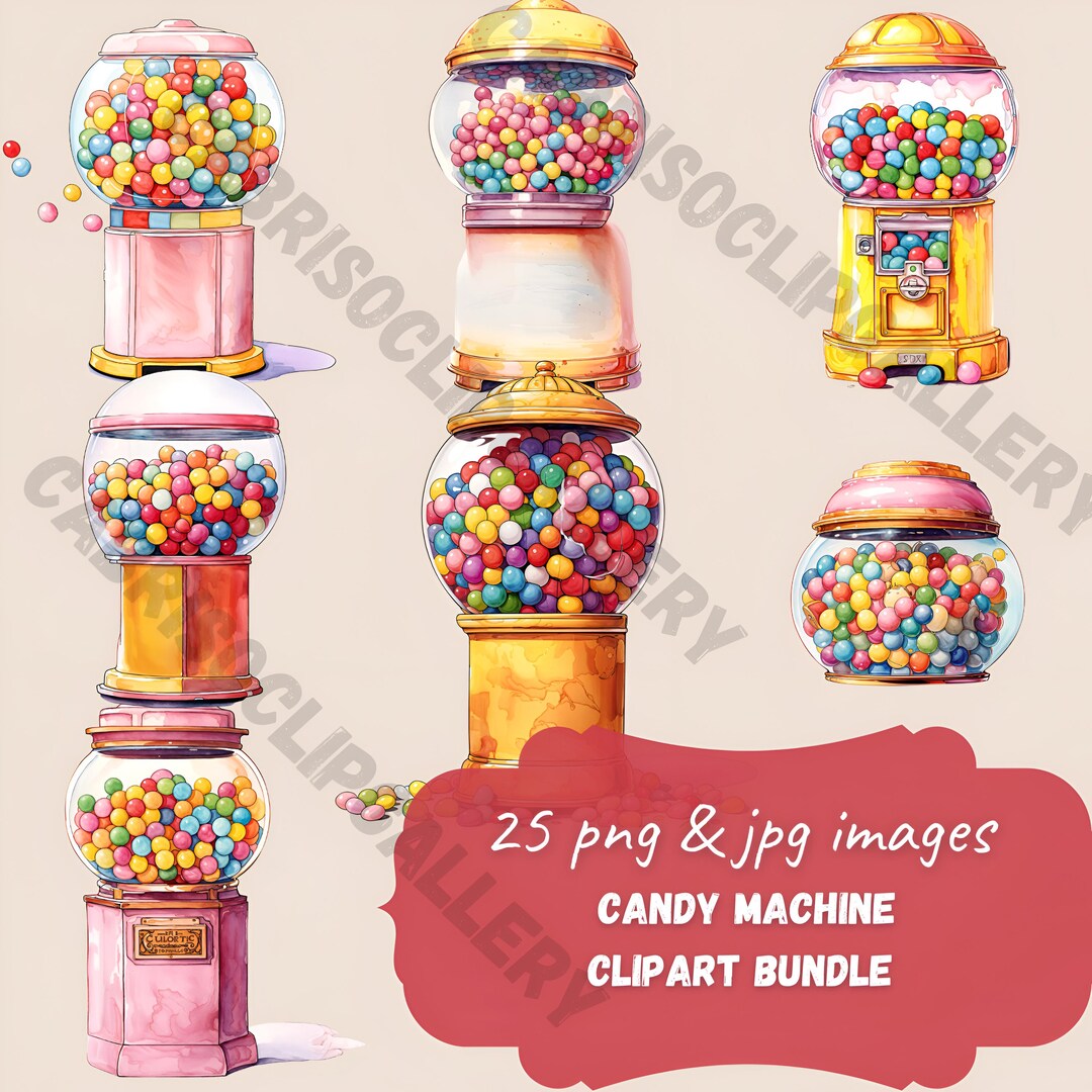 Candy, Gumball Machine, Candy Watercolor Clipart, Sweets Png Graphics ...