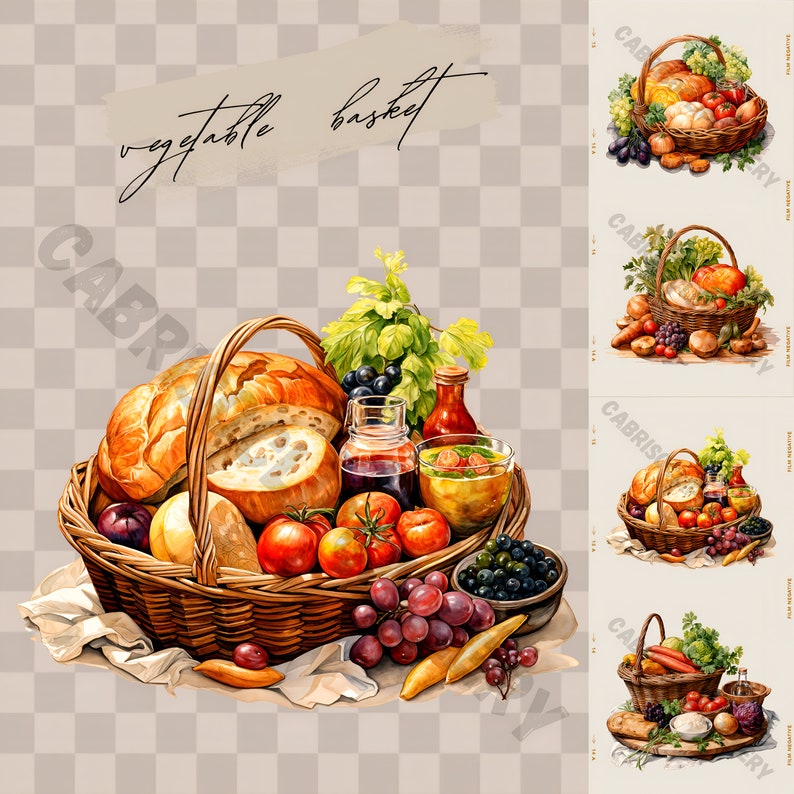 Watercolor Vegetable Basket Clipart, 20 High Resolution PNG, Vegetable ...