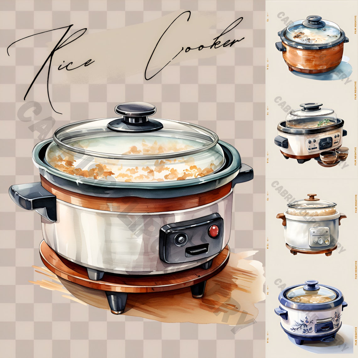 Kitchen Decor, Rice Cooker Watercolor Clipart, Rice Cooker Png Graphics ...