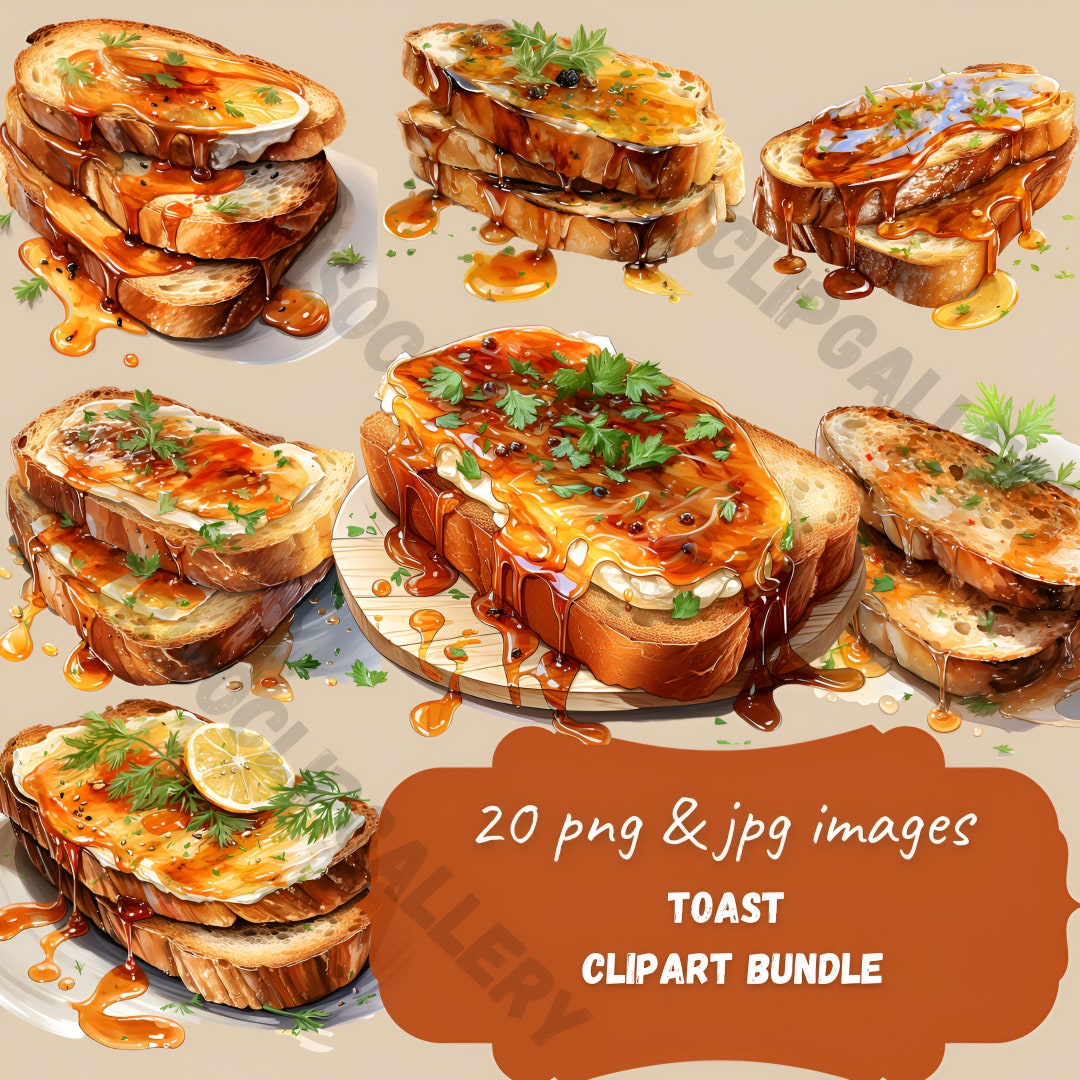 Watercolor Toast Clipart, 20 High Resolution PNG, Breakfast Food ...