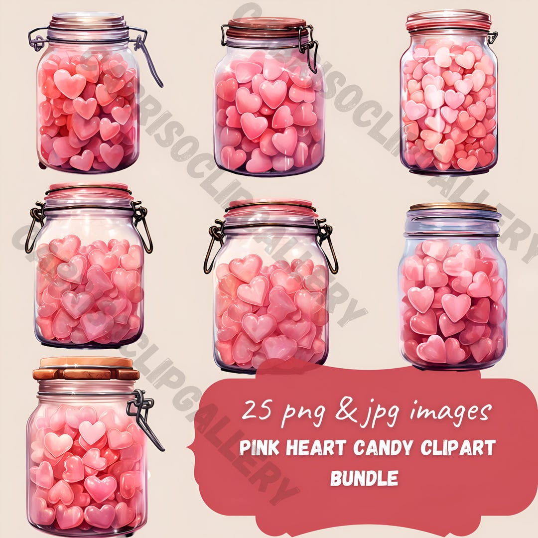 Pink Heart Candy Watercolor Clipart, Valentine Sweets Graphics (PNG ...