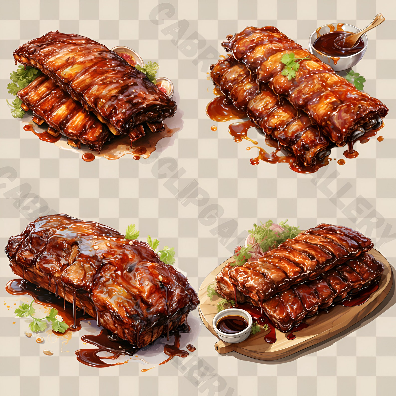 Food, Bbq Ribs Watercolor Clipart,spare Ribs Png Graphics, Ong Sweets ...