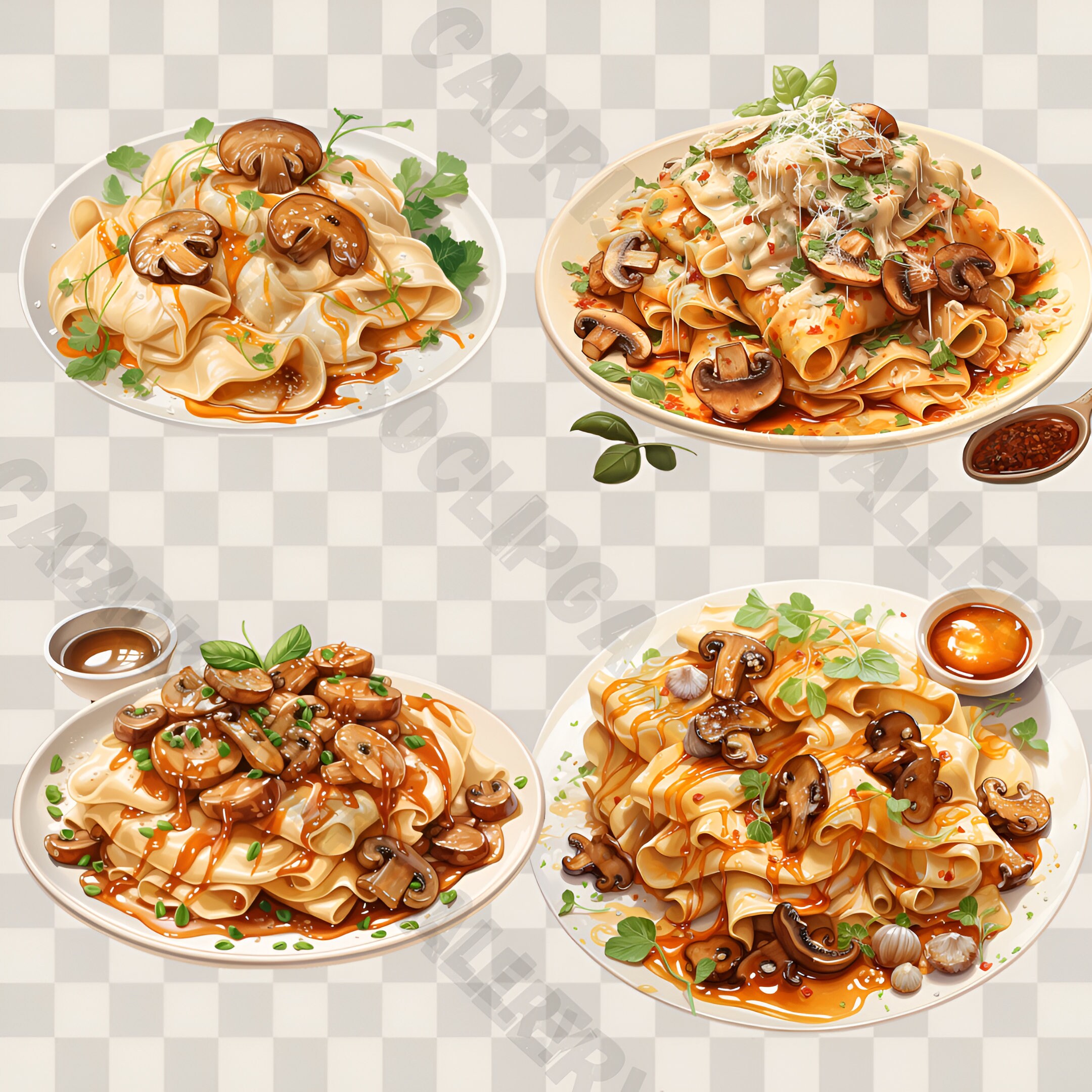 Food, Pasta Watercolor Clipart, Pasta Png Graphics, Pappardelle With ...