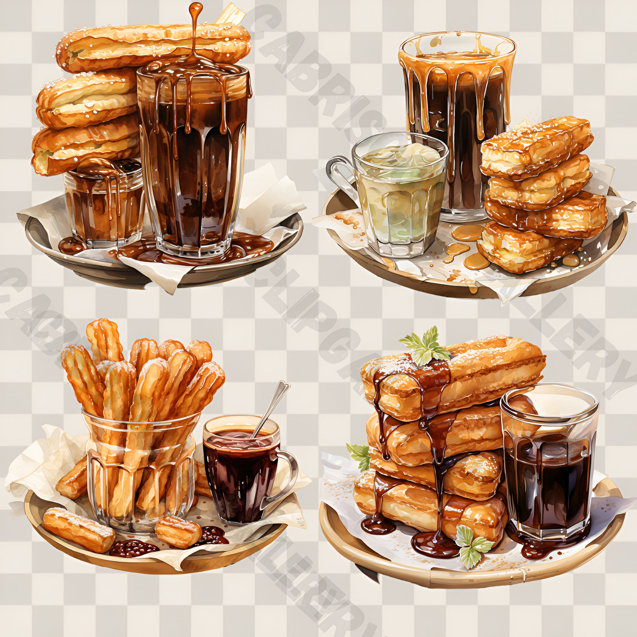 Watercolor Fast Food Clipart, 20 High Resolution PNG, Churros Clipart ...