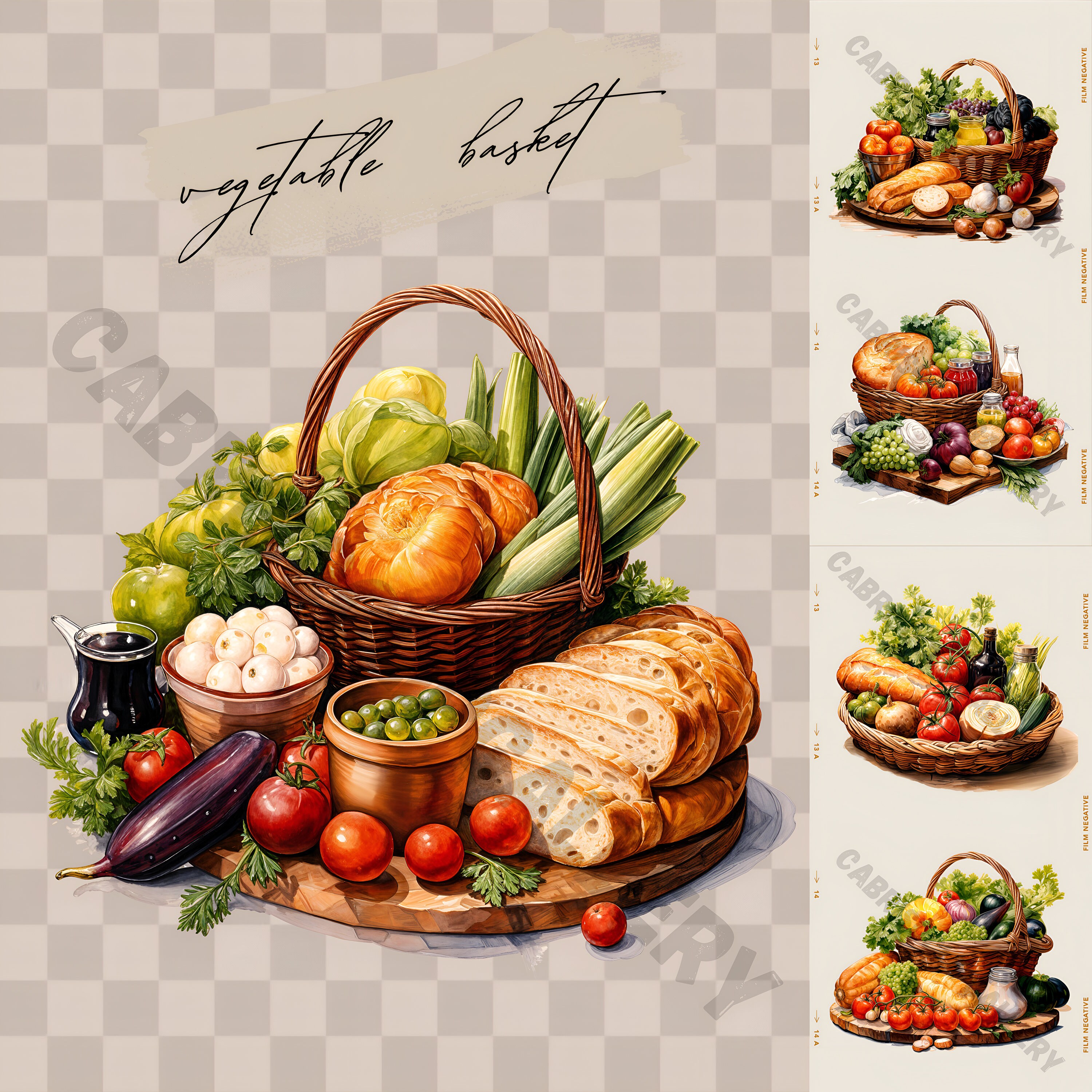 Watercolor Vegetable Basket Clipart, 20 High Resolution PNG, Vegetable ...