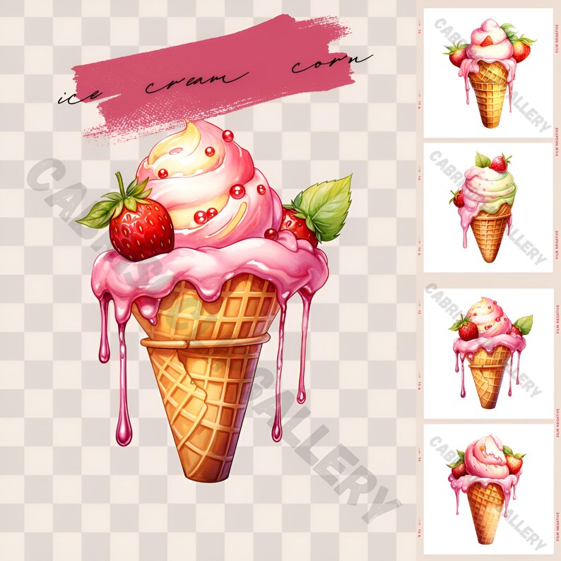 Ice Cream Watercolor Clipart, Dessert Png Graphics, Ong Sweets, Sticker ...