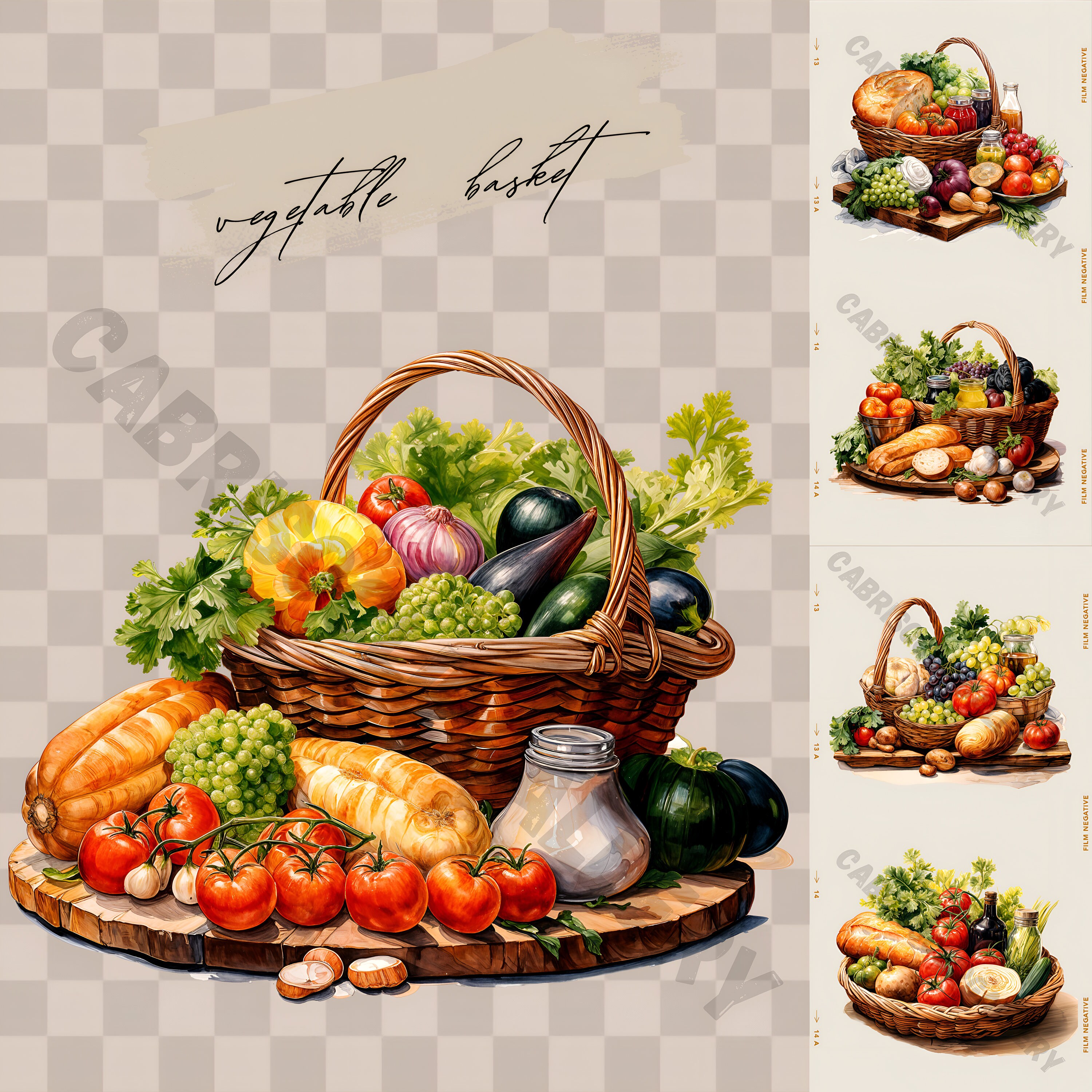 Watercolor Vegetable Basket Clipart, 20 High Resolution PNG, Vegetable ...