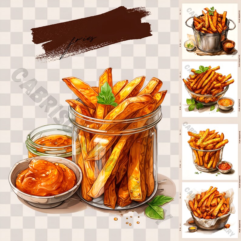 Watercolor Sweet Potato Fries Clipart | Fast Food Menu (PNG JPG) - Etsy