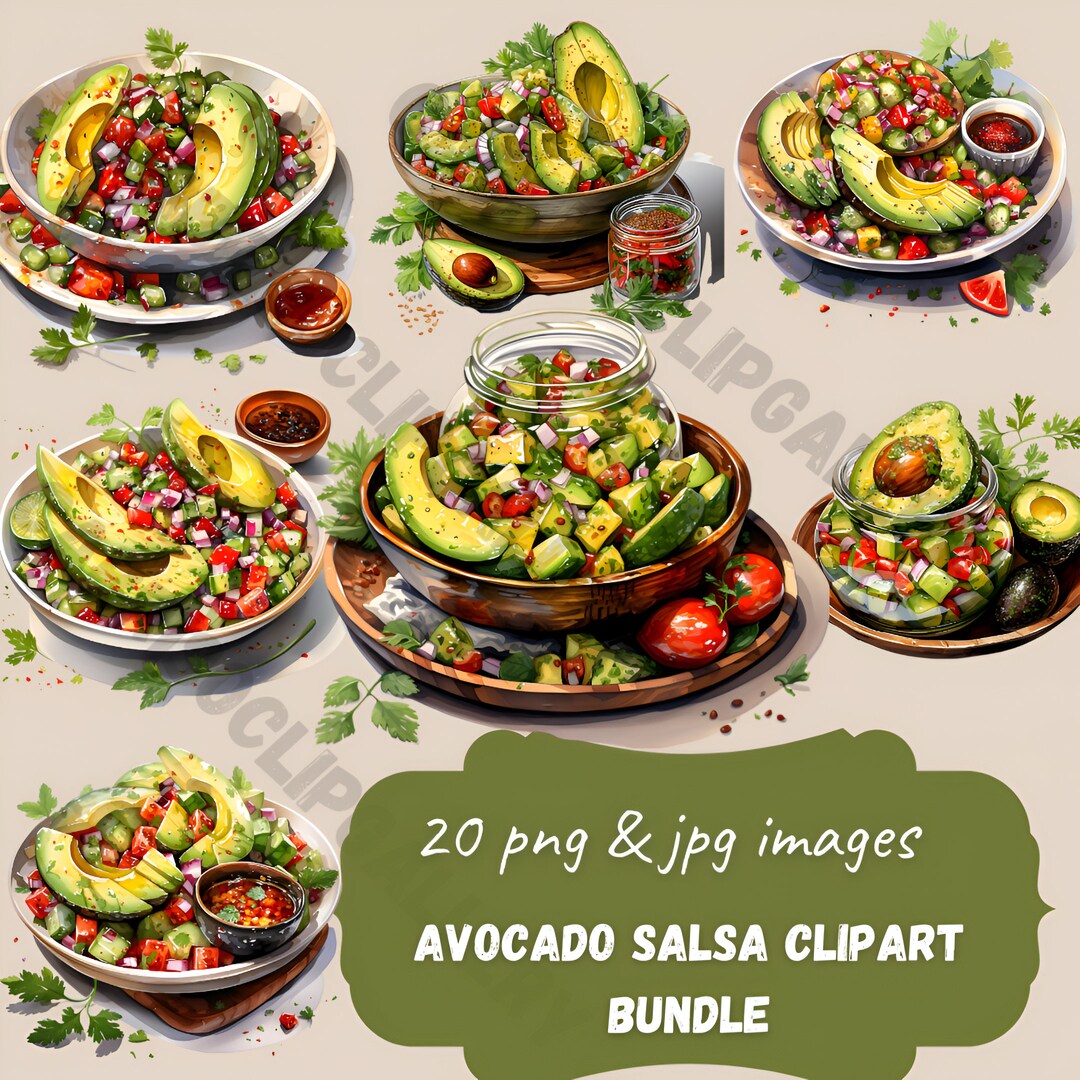 Watercolor Avocado Salsa Clipart, Salad Graphics (digital Download) - Etsy