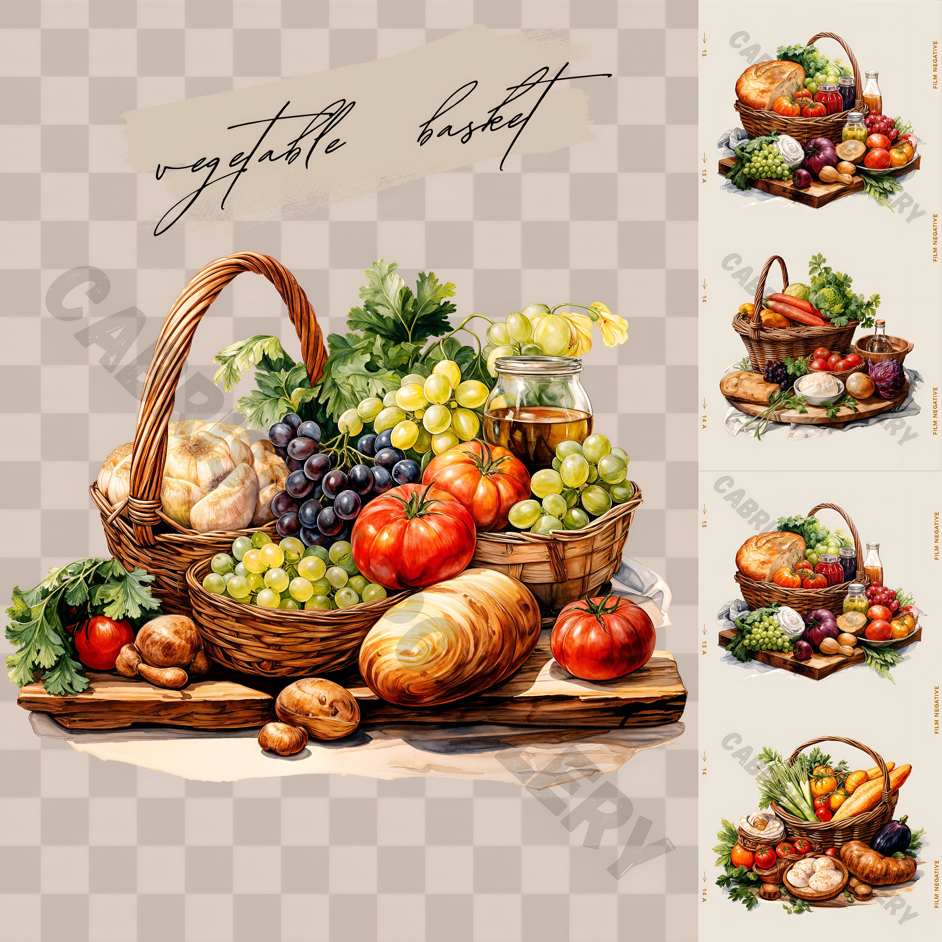 Watercolor Vegetable Basket Clipart, 20 High Resolution PNG, Vegetable ...