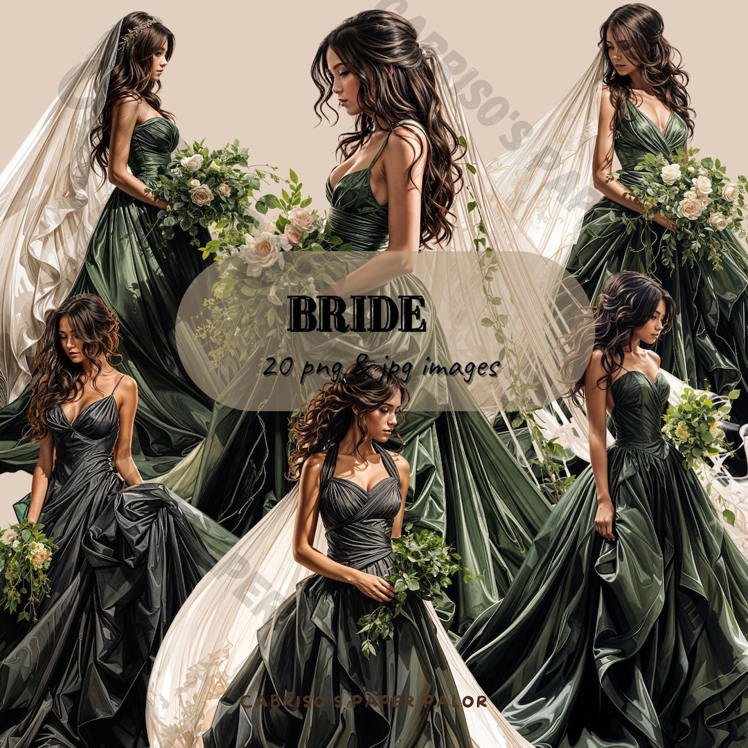 Green Wedding Dress Watercolor Clipart Bundle (digital Download) - Etsy
