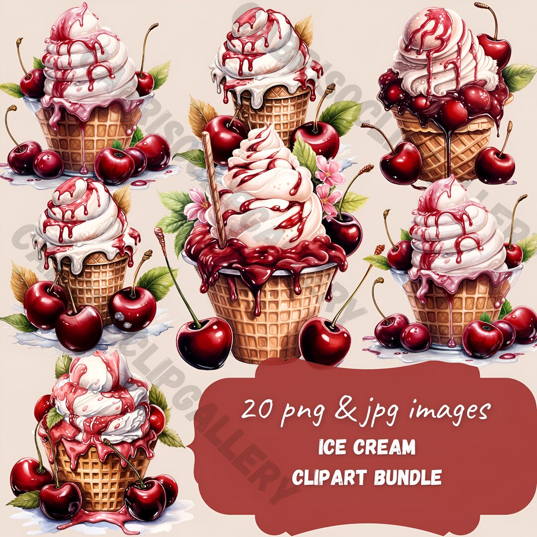 Dessert, Ice Cream Watercolor Clipart, Ice Cream Png Graphics, Ong ...