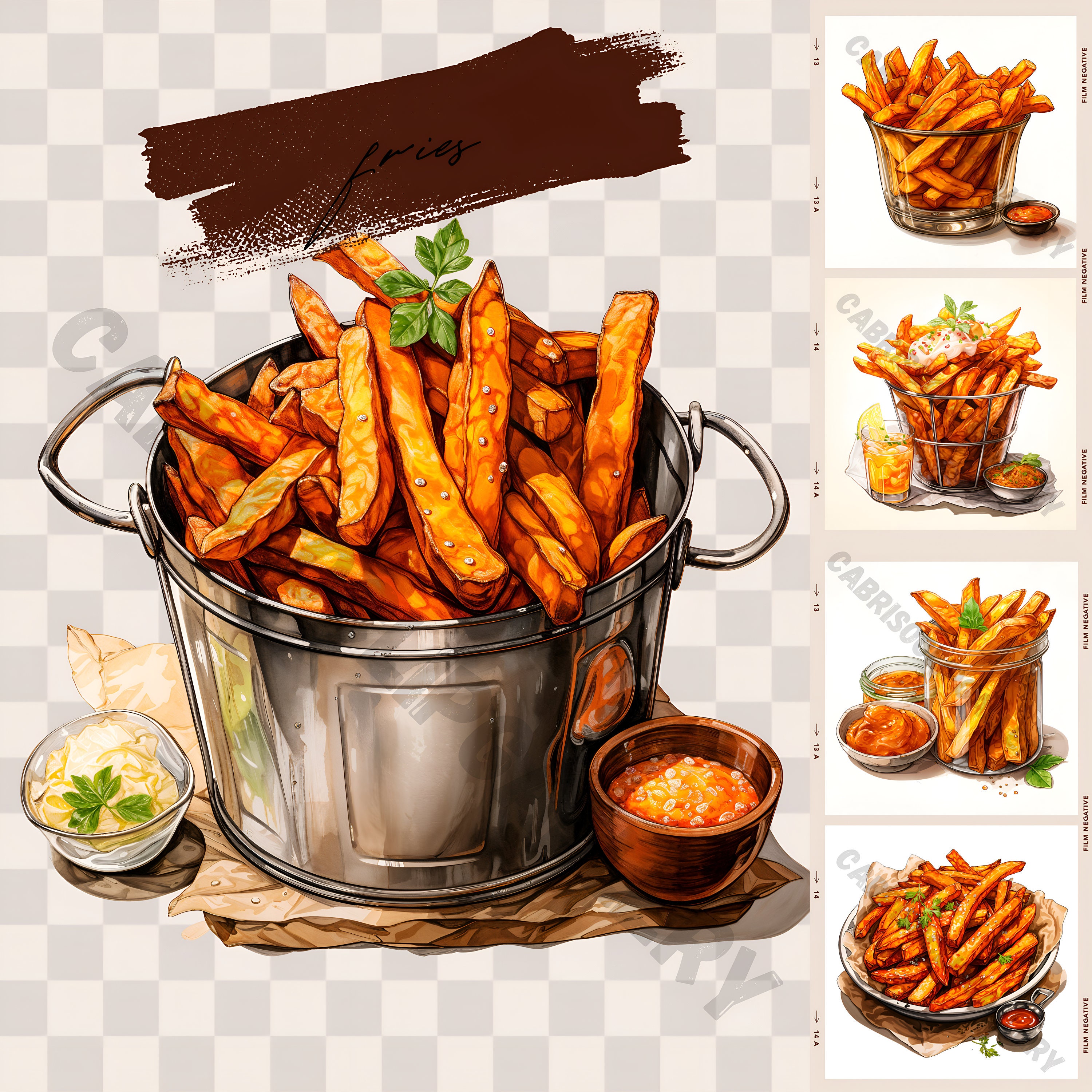 Watercolor Sweet Potato Fries Clipart | Fast Food Menu (PNG JPG) - Etsy