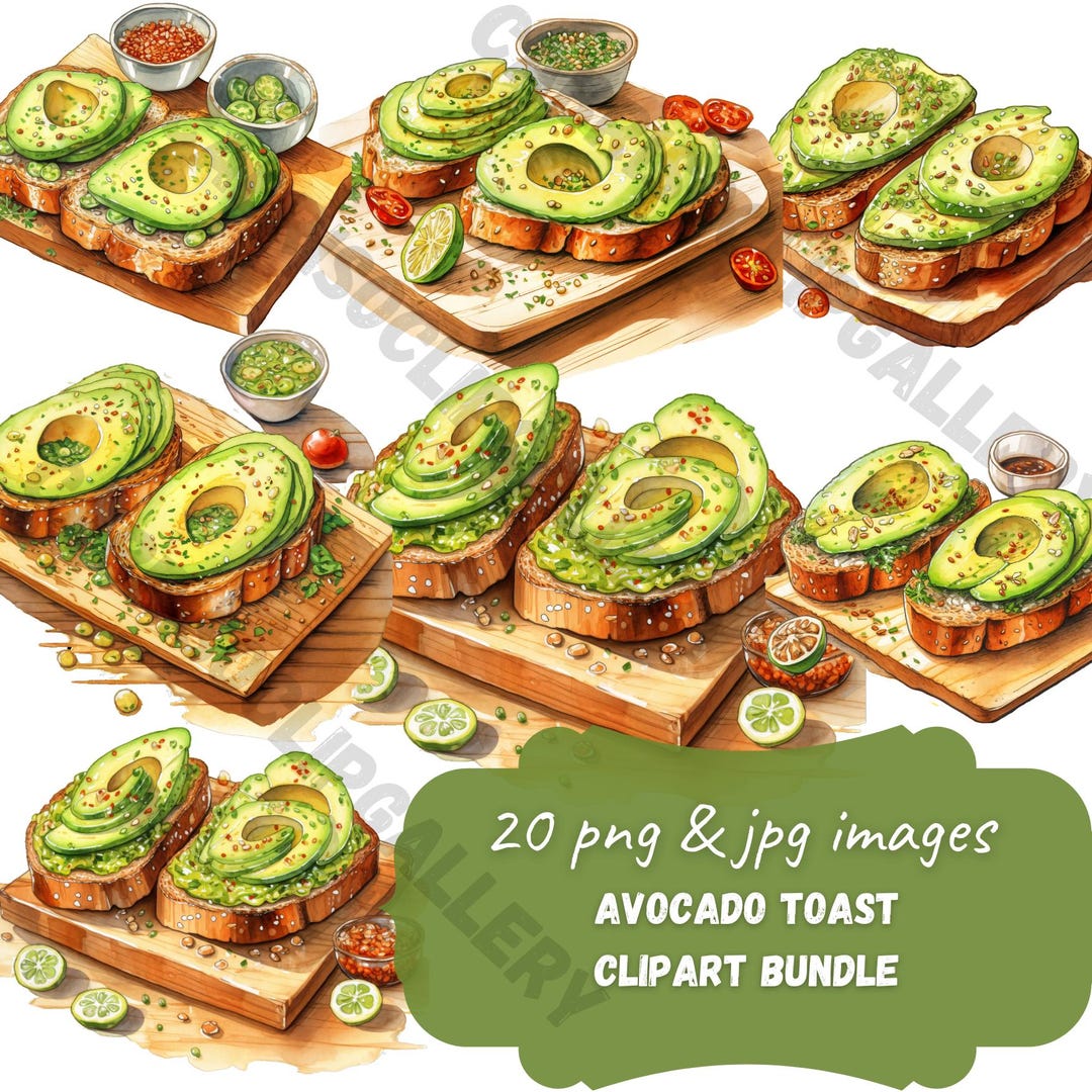 Food, Breakfast, Avocado Toast Clipart Bundle Transparent Png & Jpg ...