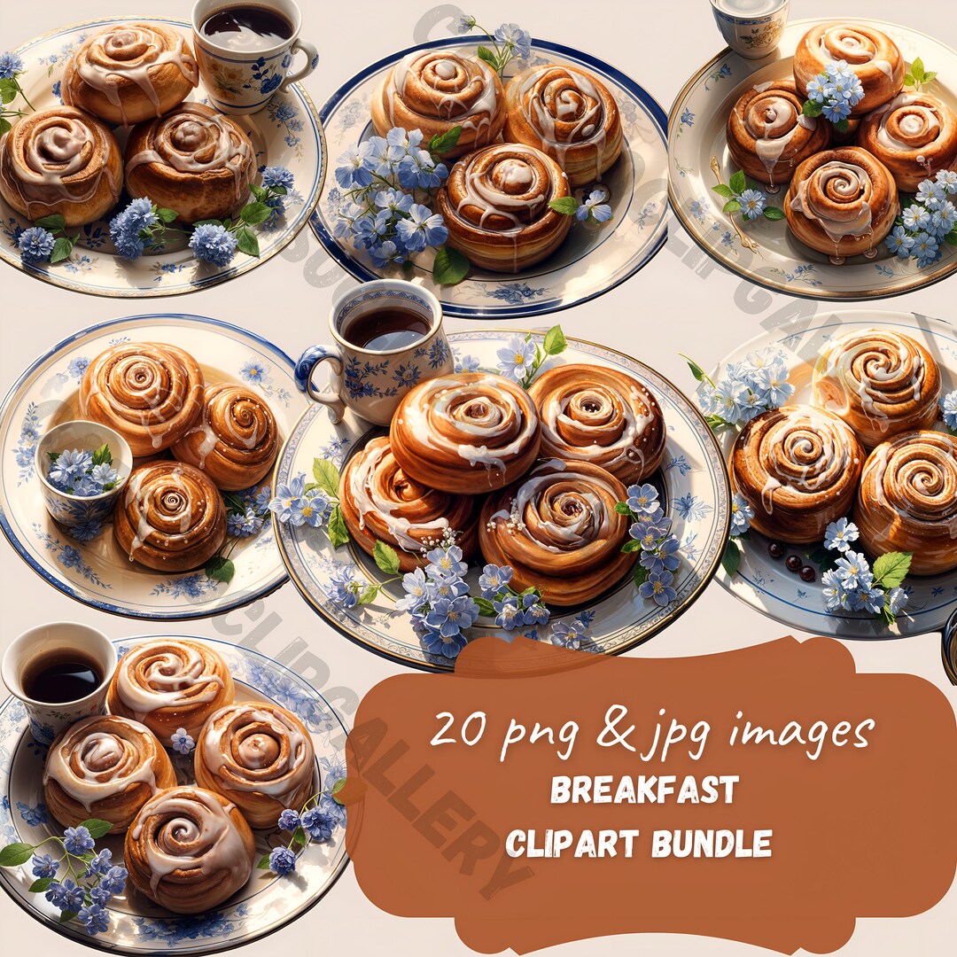 Watercolor Cinnamon Rolls Clipart | Breakfast Clipart Bundle | Food ...