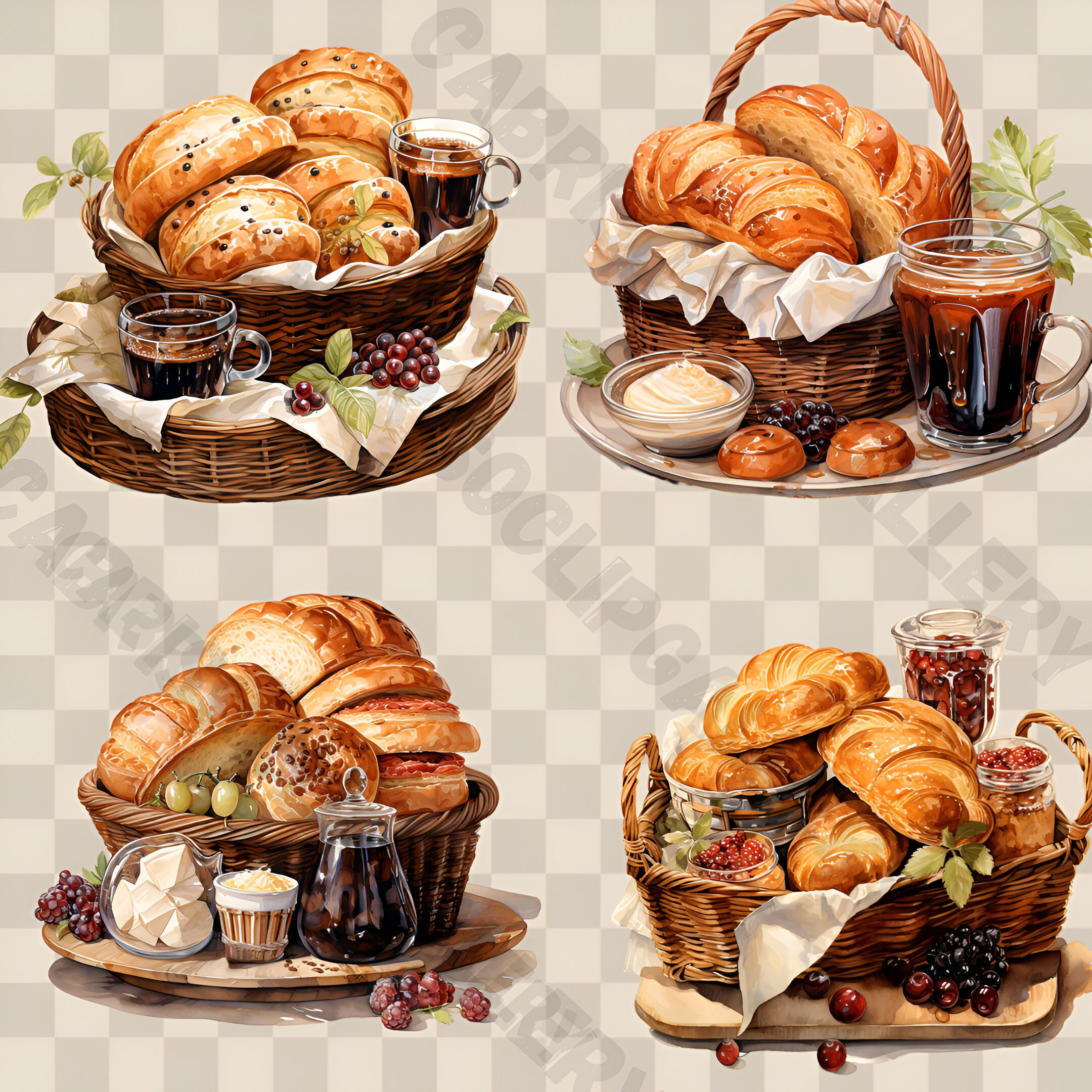 Watercolor Breakfast Clipart, 20 High Resolution PNG, Street Food ...
