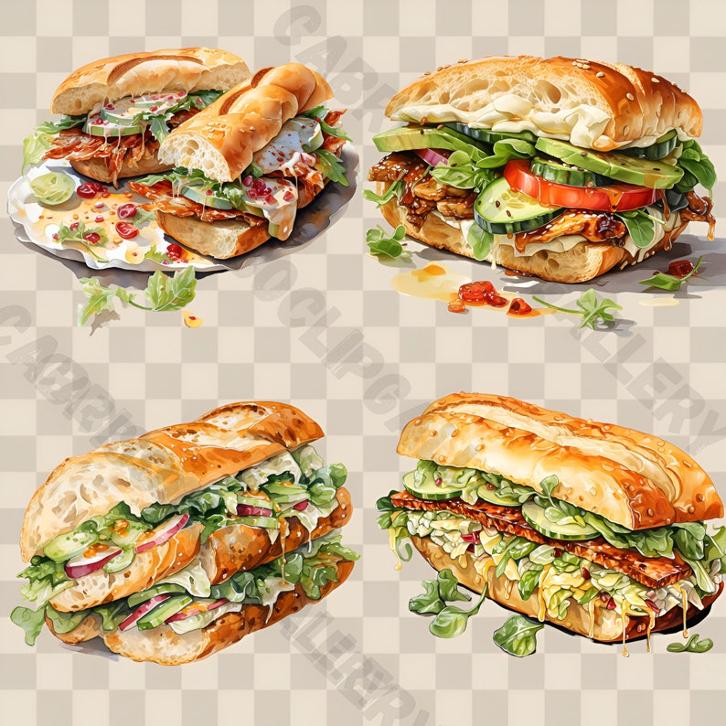 Watercolor Fast Food Clipart,20 High Resolution PNG, Street Food ...