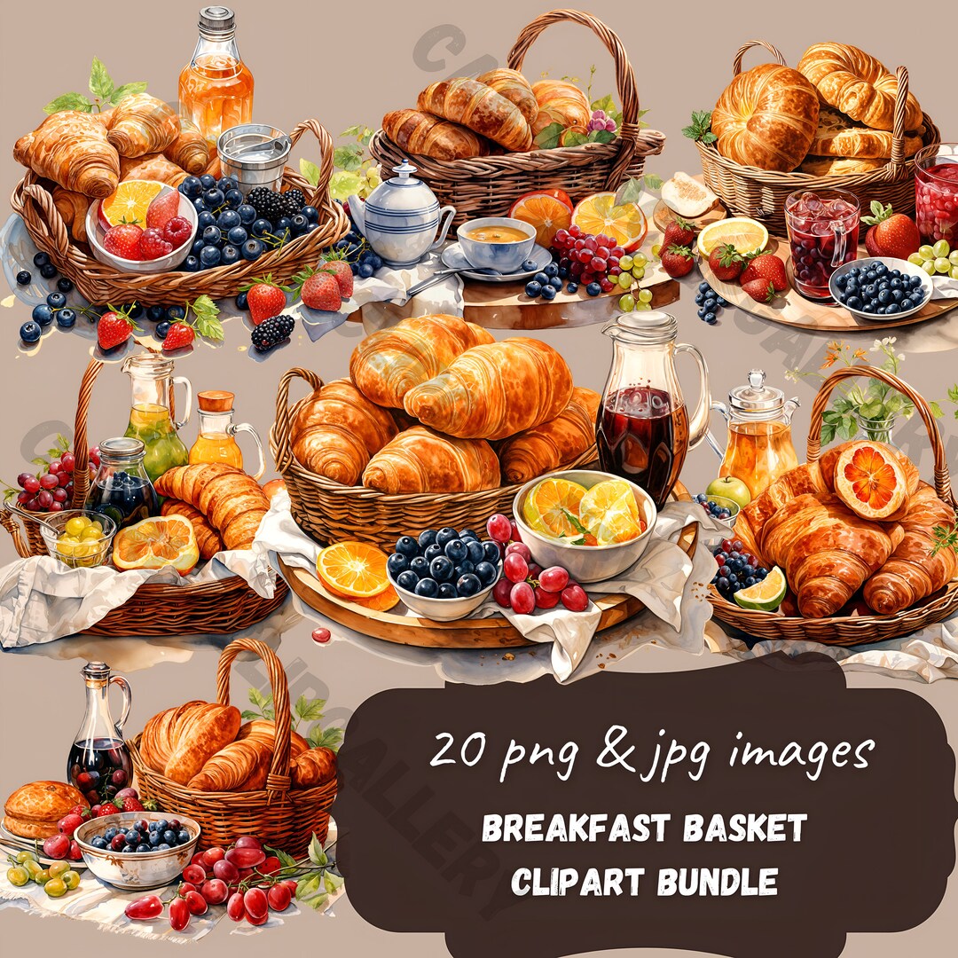 Watercolor Breakfast Basket Clipart, Food Illustrations (digital ...