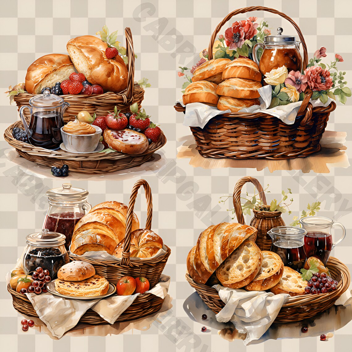 Watercolor Breakfast Clipart, 20 High Resolution PNG, Street Food ...