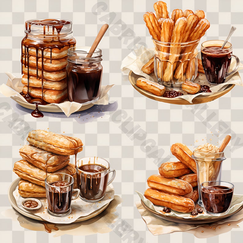 Watercolor Fast Food Clipart, 20 High Resolution PNG, Churros Clipart ...
