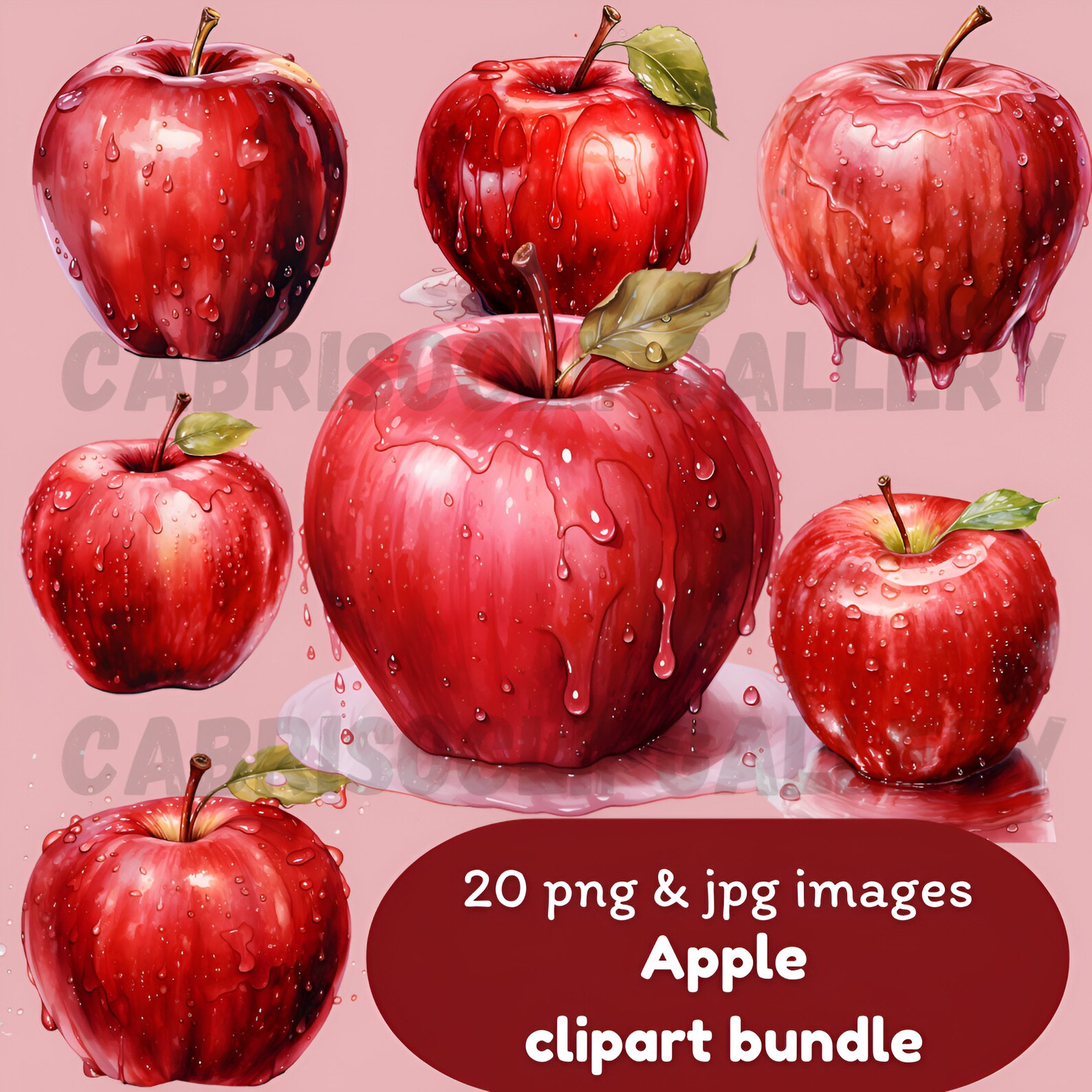 Watercolor Apple Clipart | Fruit PNG, JPG Bundle (commercial License ...