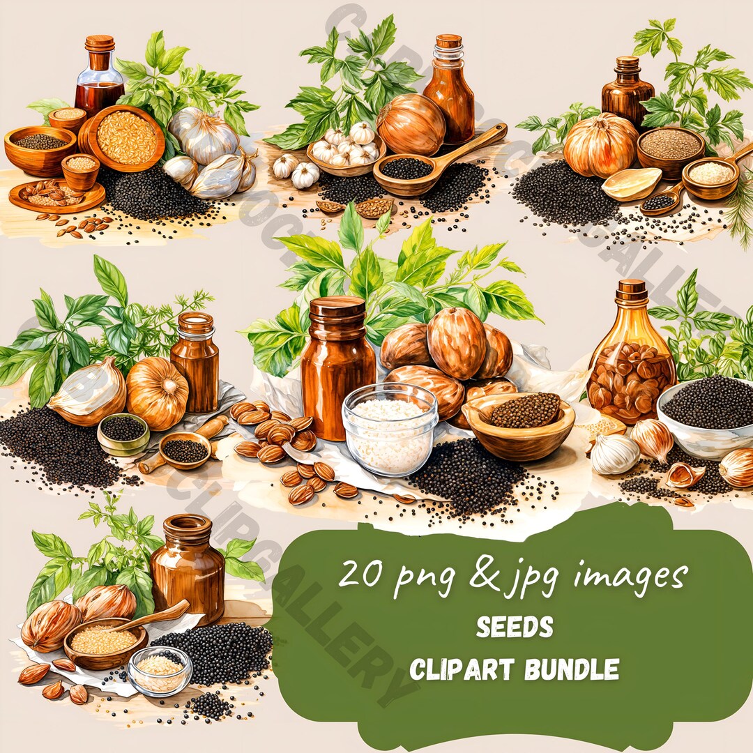 Watercolor Seeds Clipart, Healthy Food Ingredients, Menu Printables ...