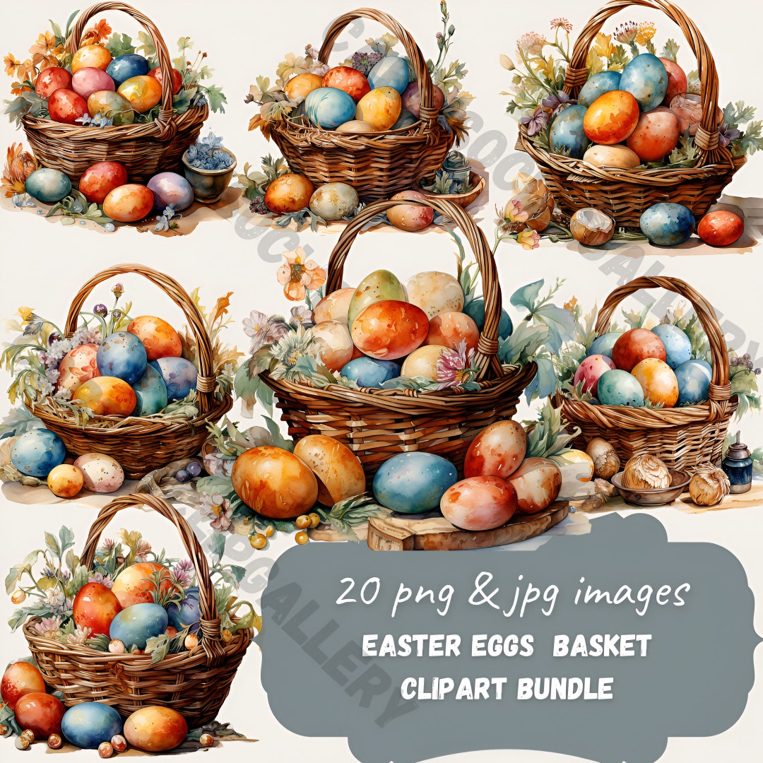 Easter Eggs Watercolor Clipart, Basket PNG Graphics (digital Download ...