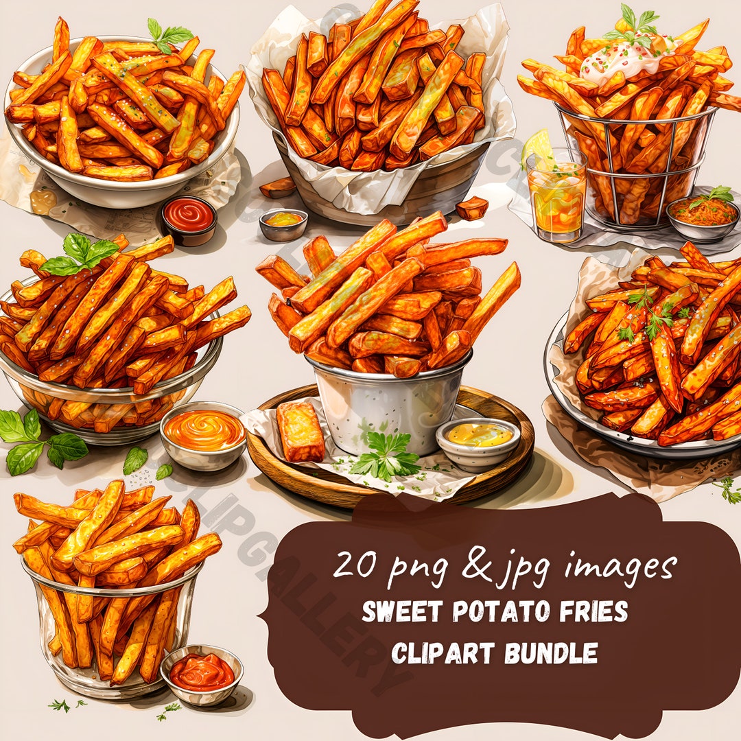 Watercolor Sweet Potato Fries Clipart | Food Clipart | Fastfood Clipart ...