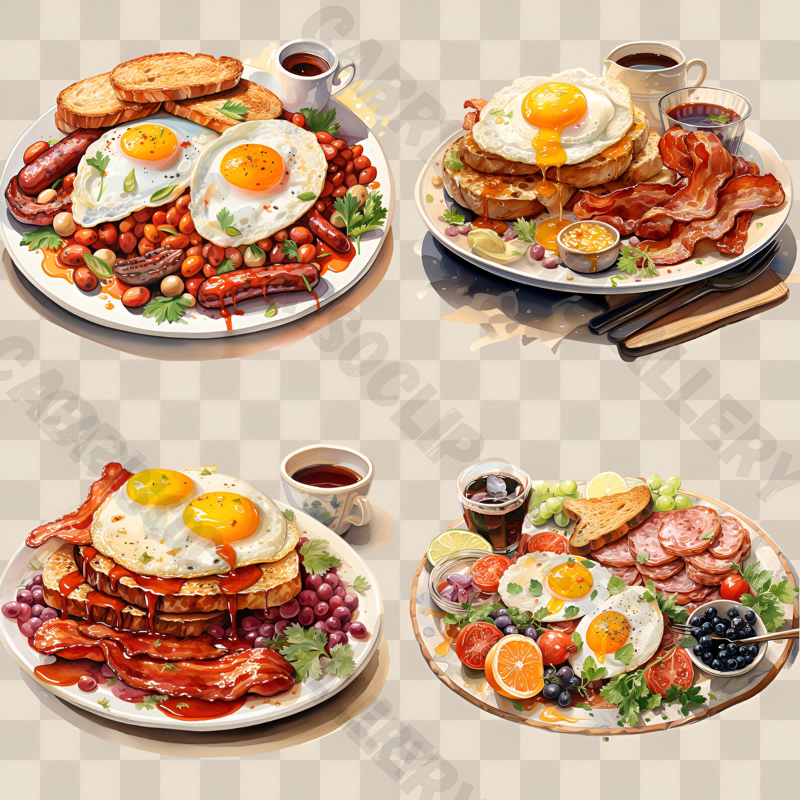 Watercolor Breakfast Food Clipart, 20 High Resolution PNG, English ...