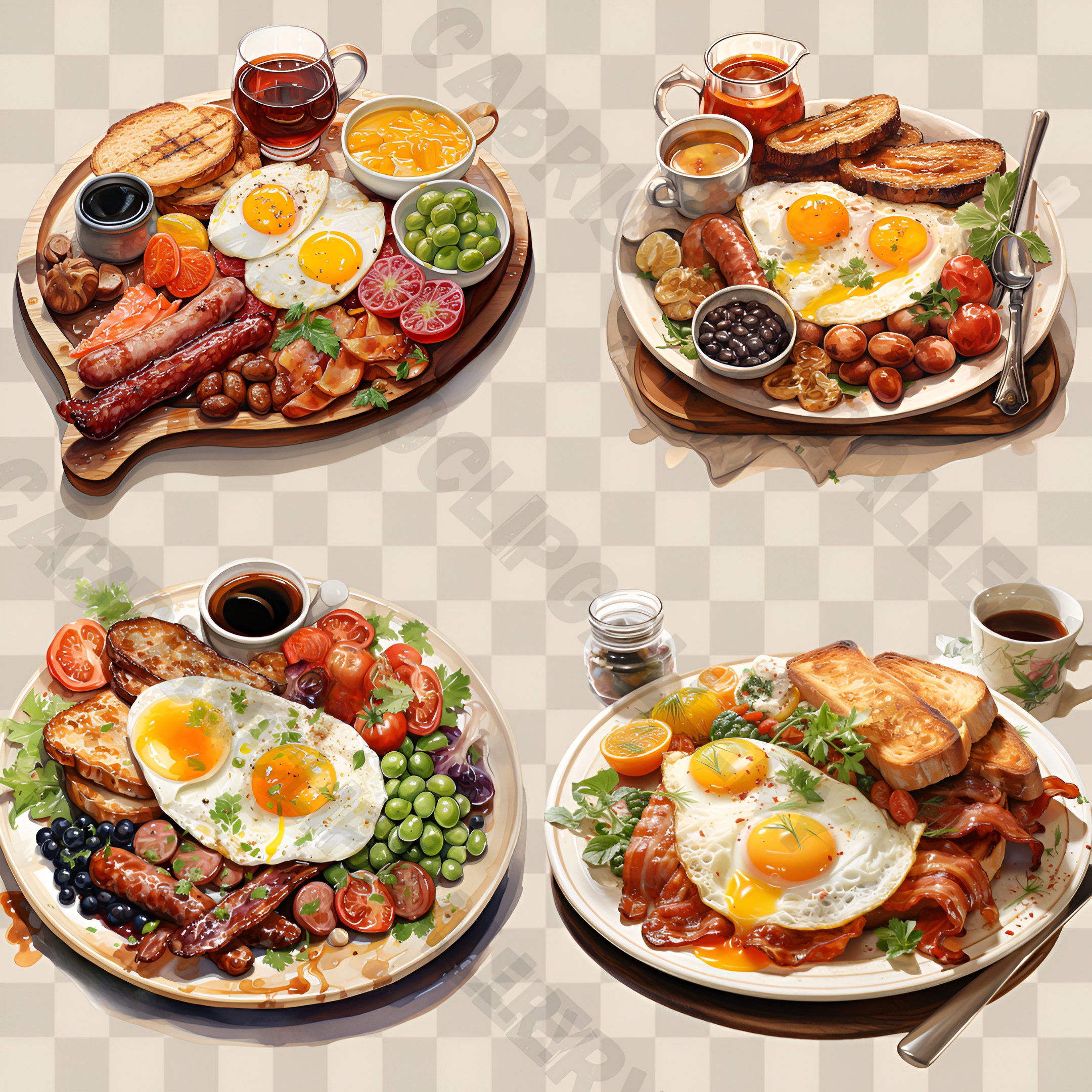 Watercolor Breakfast Food Clipart, 20 High Resolution PNG, English ...