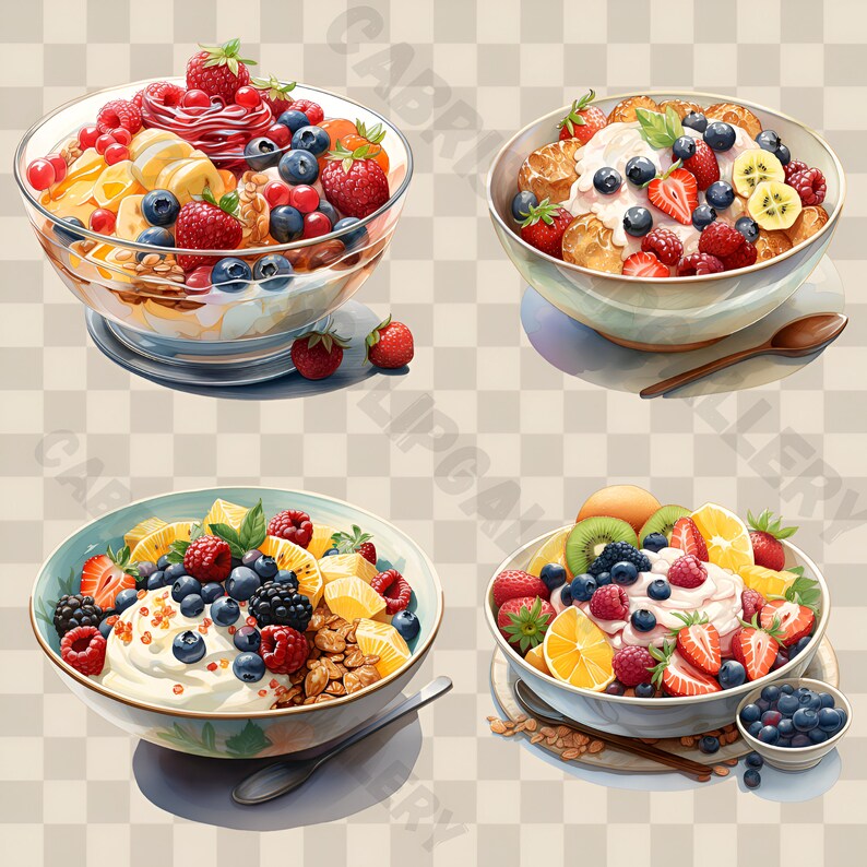 Watercolor Breakfast Food Clipart, 20 High Resolution PNG, Cereal ...