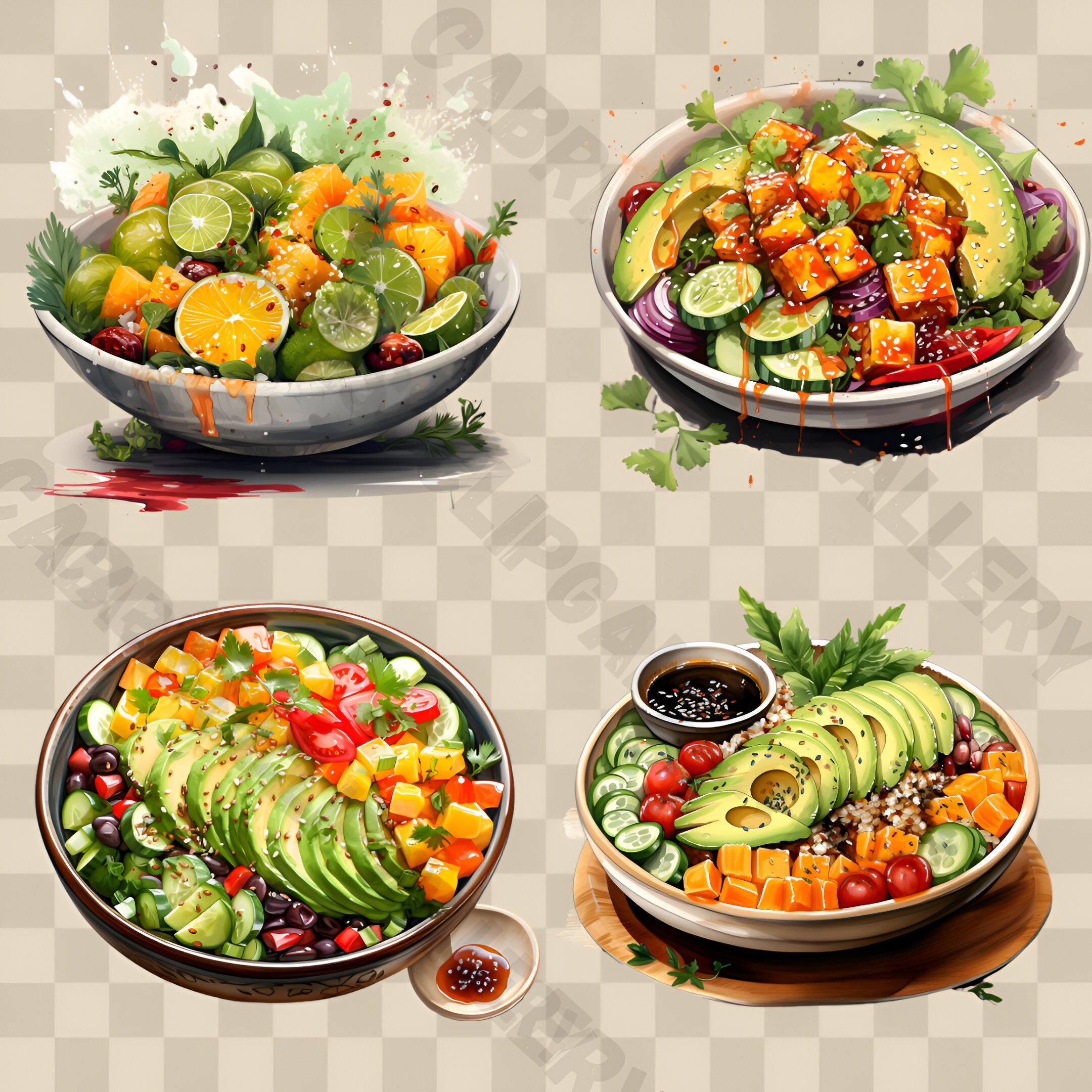 Salad, Buddha Bowl Watercolor Clipart, Buddha Bowl Png , Healthy Salad ...