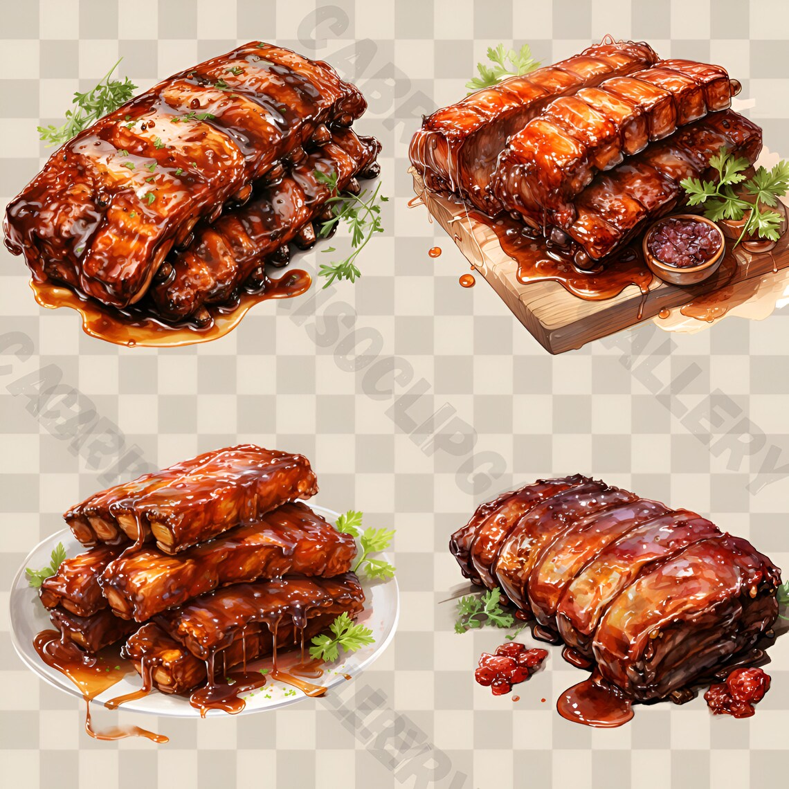 Food, Bbq Ribs Watercolor Clipart,spare Ribs Png Graphics, Ong Sweets ...
