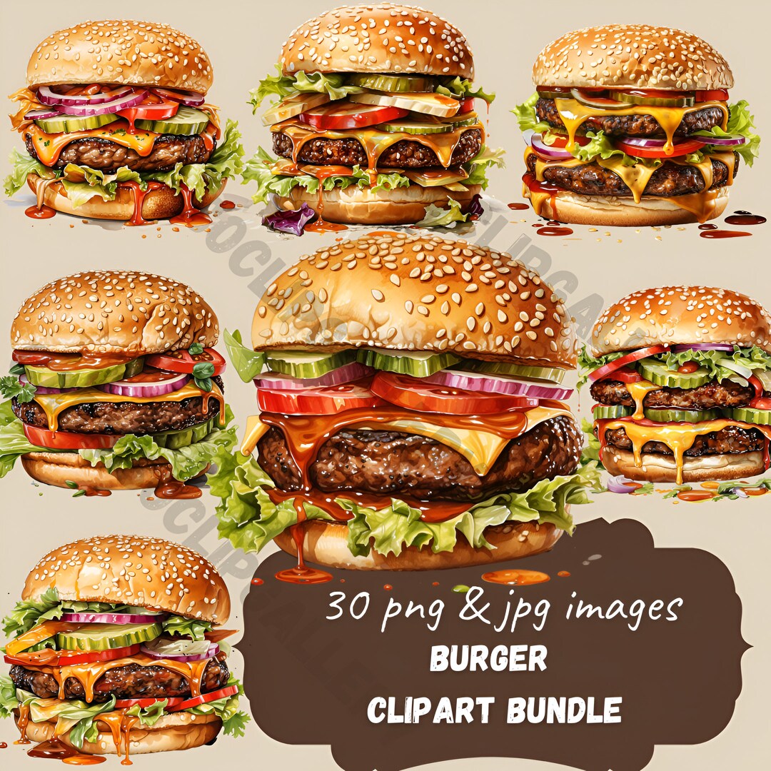 Watercolor Burger Clipart, Fast Food PNG Graphics (digital Download) - Etsy