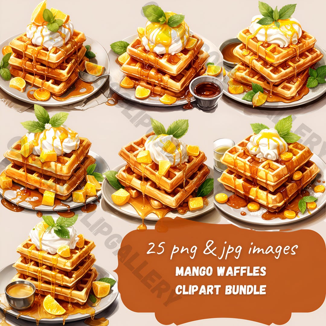 Food, Mango Waffles Watercolor Clipart, Waffles Png Graphics, Ong ...