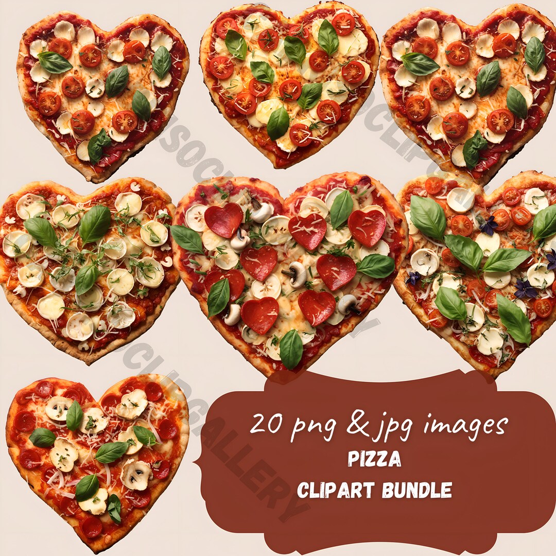 Watercolor Fast Food Clipart, 20 High Resolution PNG, Heart Pizza ...