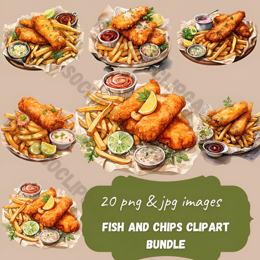 Fastfood, Food Watercolor Clipart, Fish and Chips Png Graphics, Fish ...