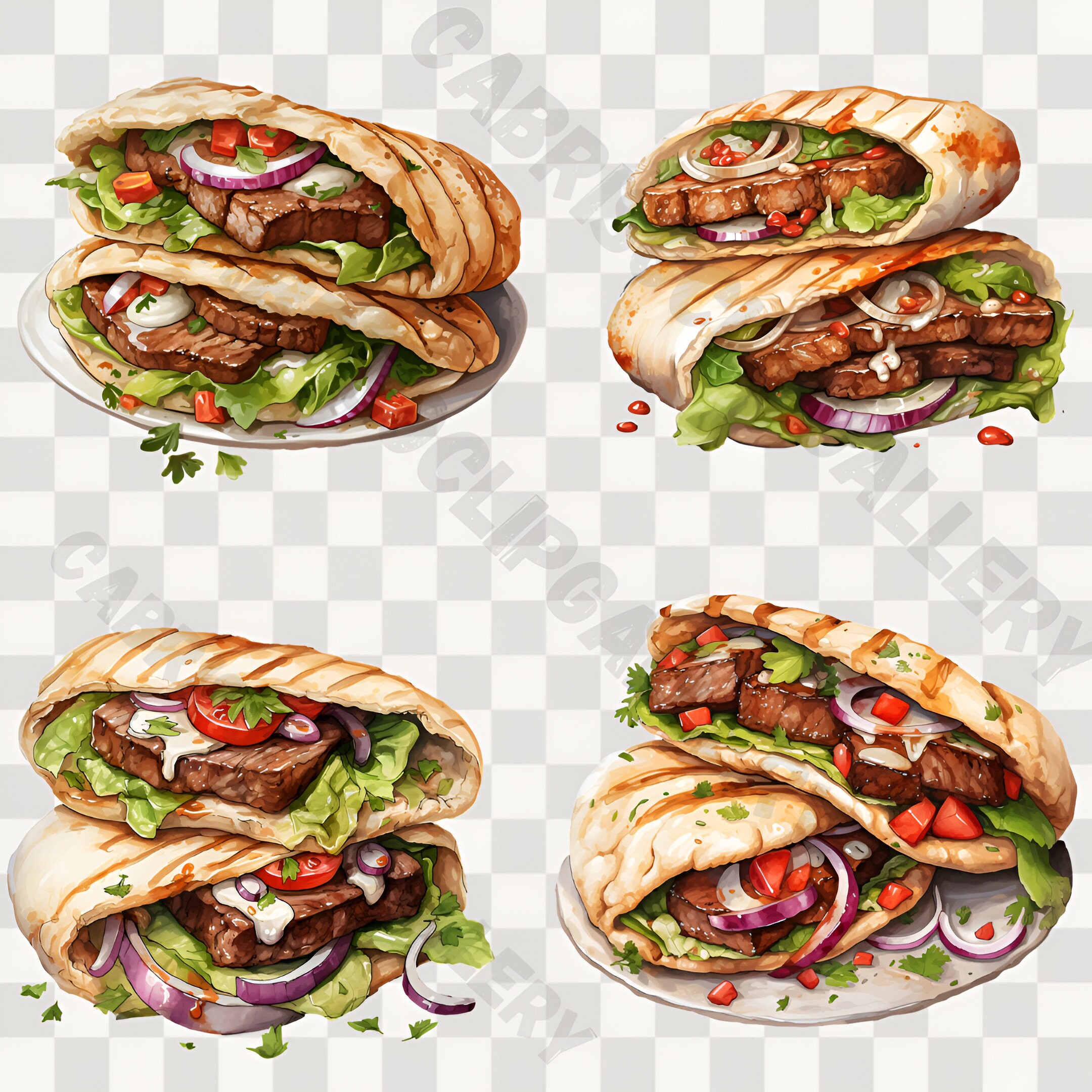 Watercolor Fast Food Clipart, 20 High Resolution PNG, Street Food ...
