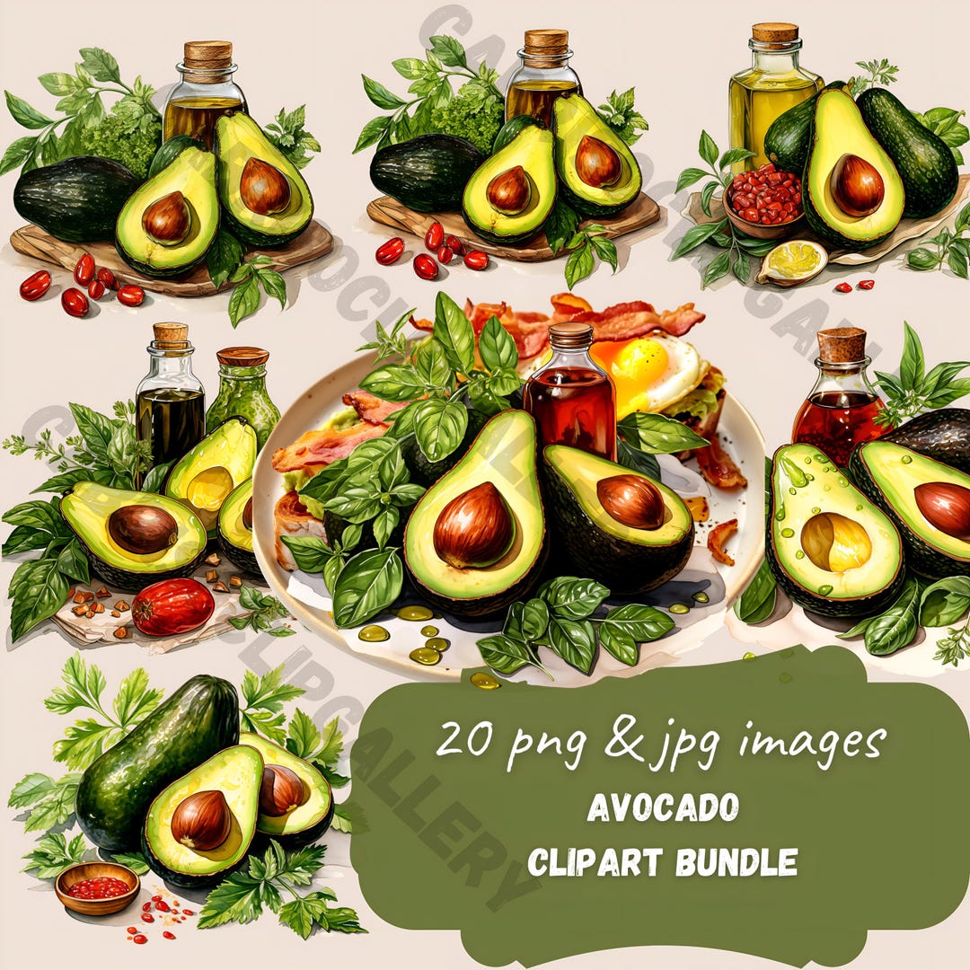 Watercolor Avocado Clipart, Food Stickers, Menu Art (PNG) - Etsy