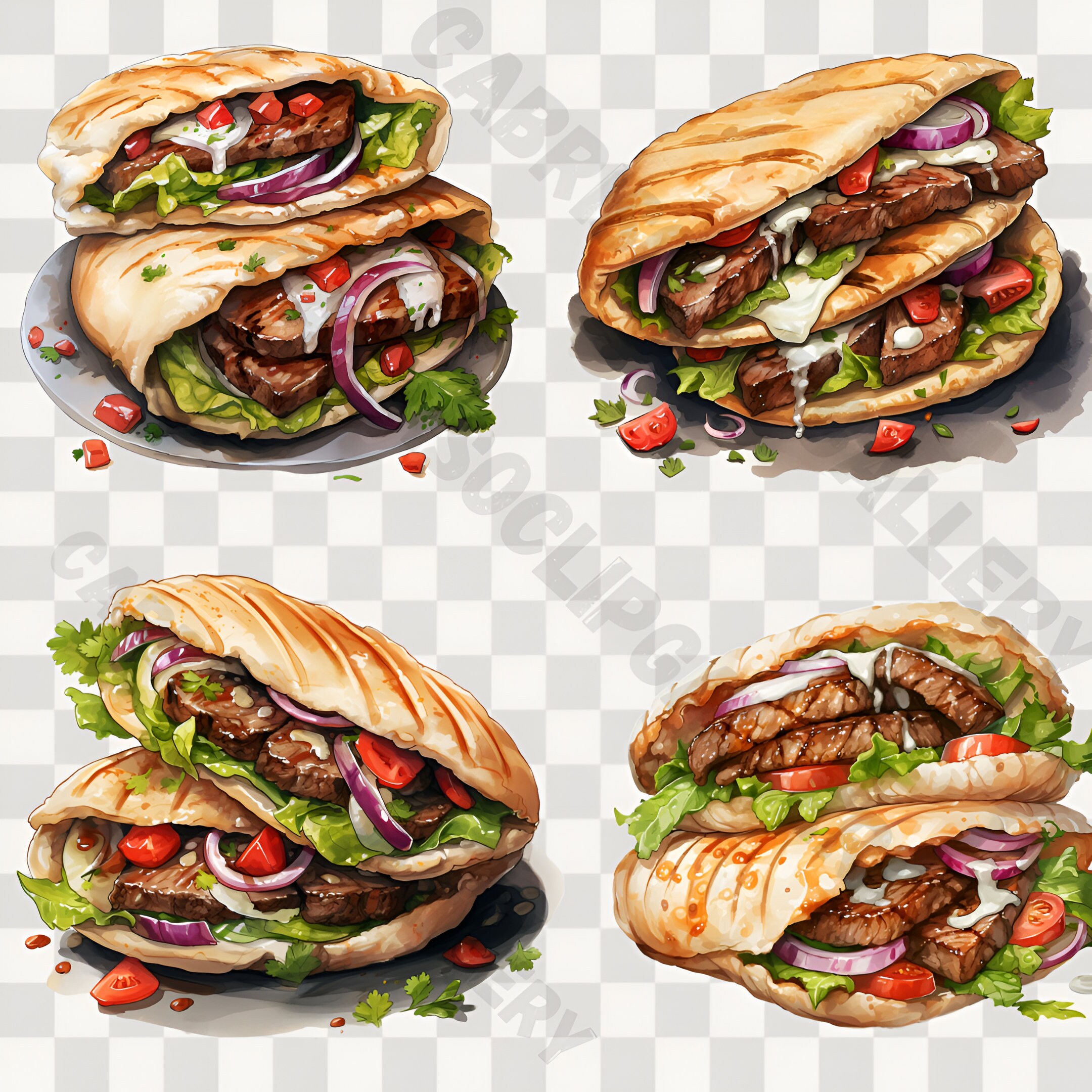 Watercolor Fast Food Clipart, 20 High Resolution PNG, Street Food ...