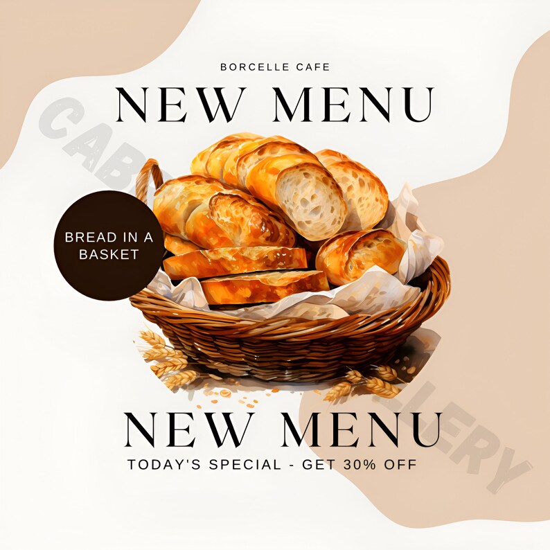 Watercolor | Ghibli | Bread in a Basket Clipart | Food Clipart | Bread ...