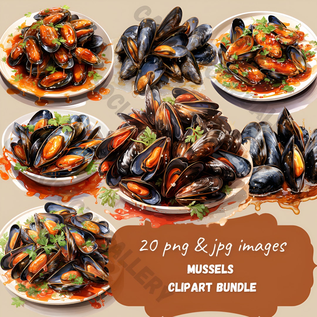 Sea Food, Mussels Watercolor Clipart, Dessert Png Graphics, Mussels ...