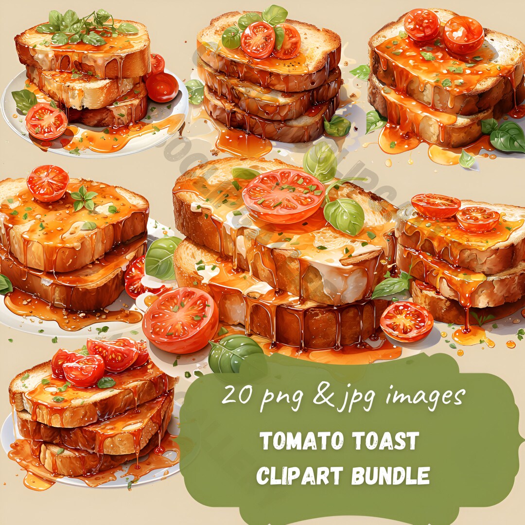 Food, Breakfast, Tomato Toast Clipart Bundle, Transparent PNG & JPG ...