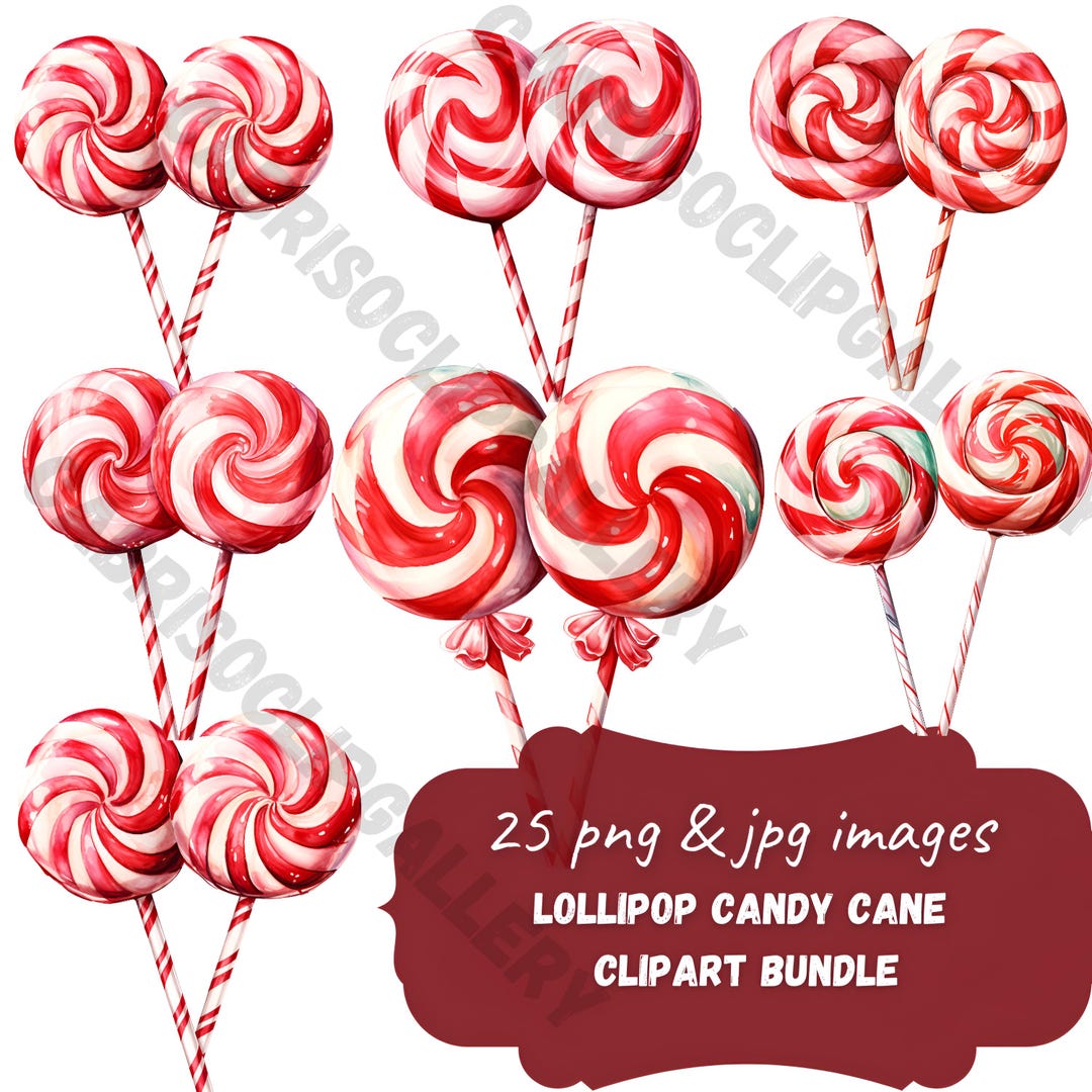 Lollipop Candy Cane , Candy Watercolor Clipart, Sweets Png Graphics ...