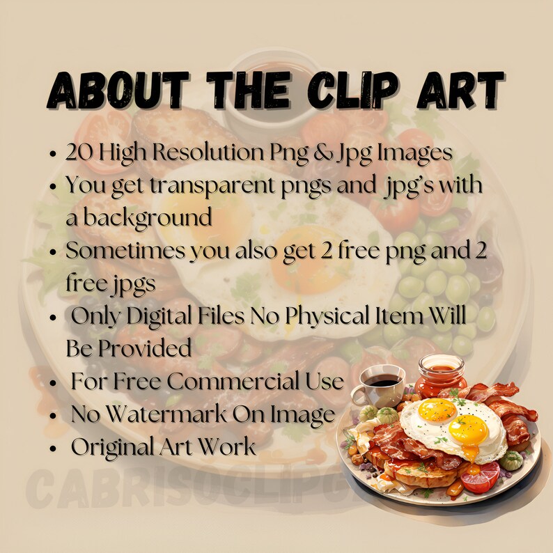 Watercolor Breakfast Food Clipart, 20 High Resolution PNG, English ...