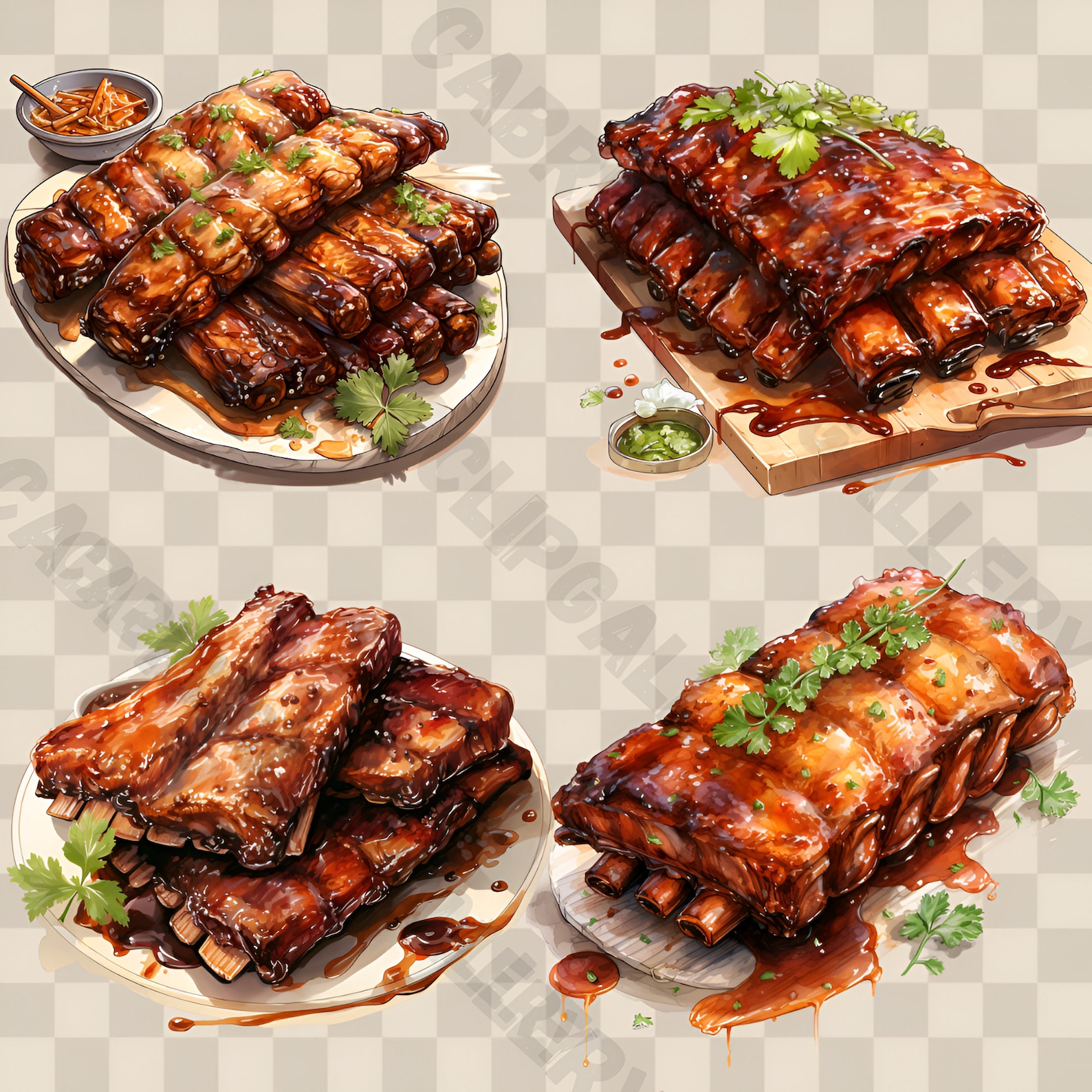 Food, Bbq Ribs Watercolor Clipart,spare Ribs Png Graphics, Ong Sweets ...