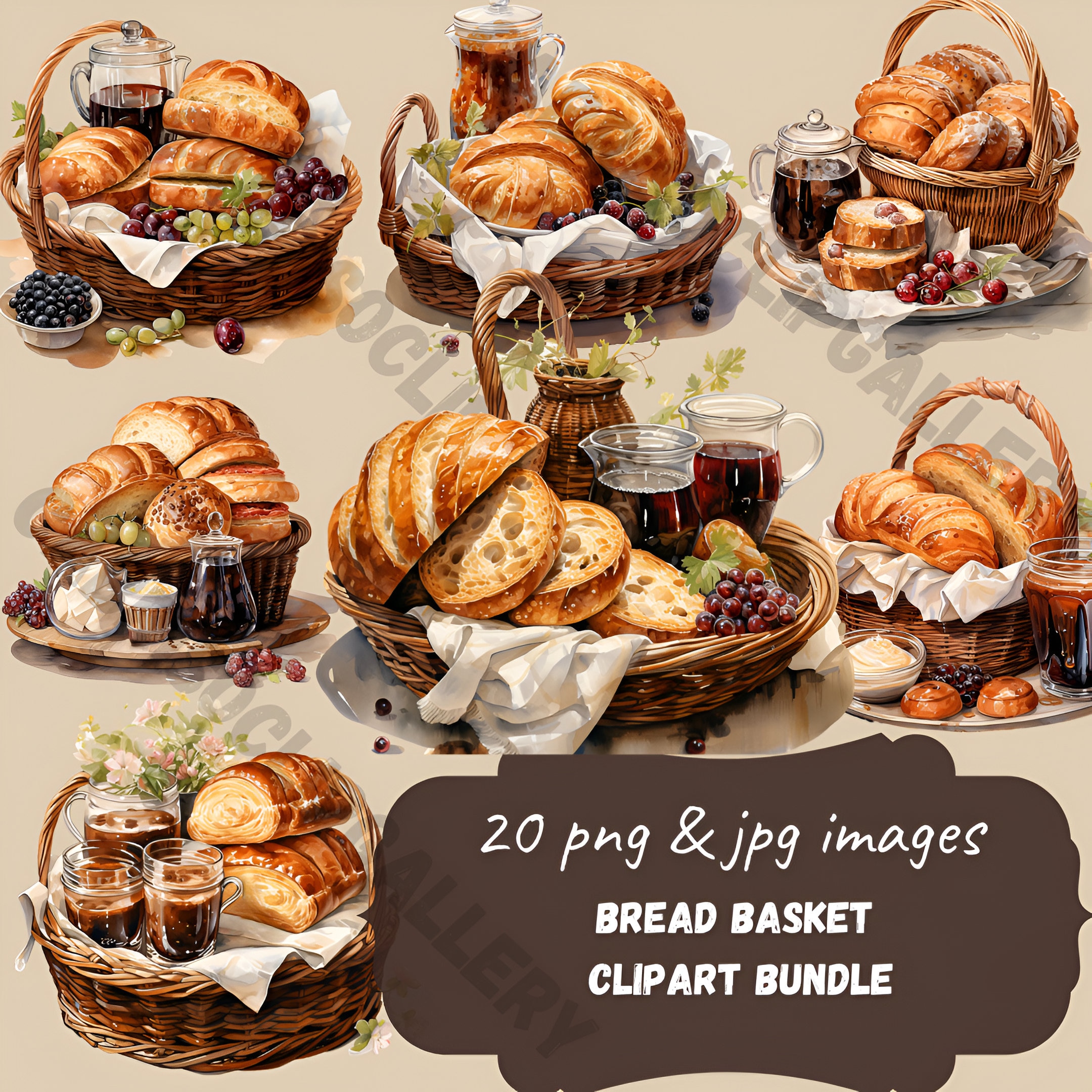Watercolor Breakfast Clipart, 20 High Resolution PNG, Street Food ...