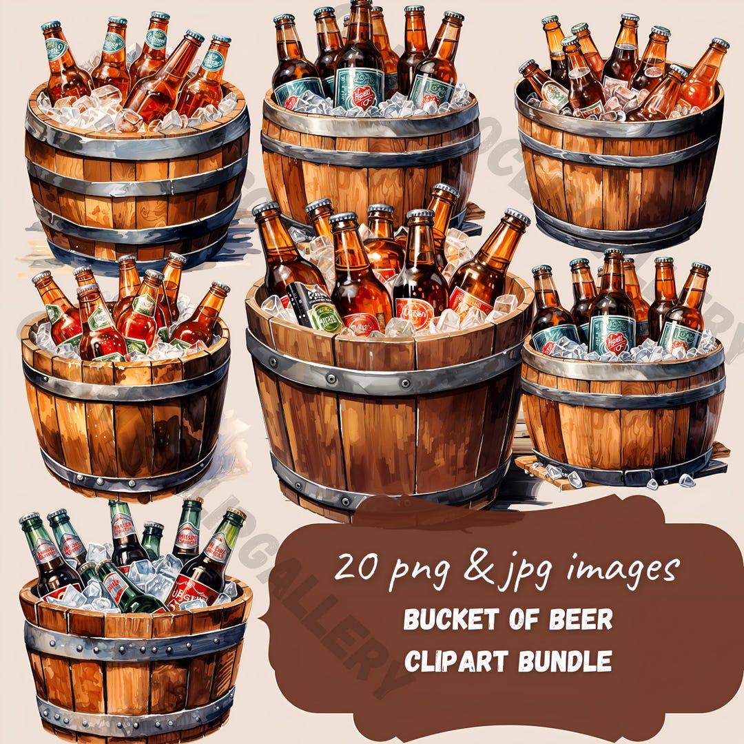 Watercolor Bucket of Beer Clipart, 20 High Resolution PNG, Beer Clipart ...
