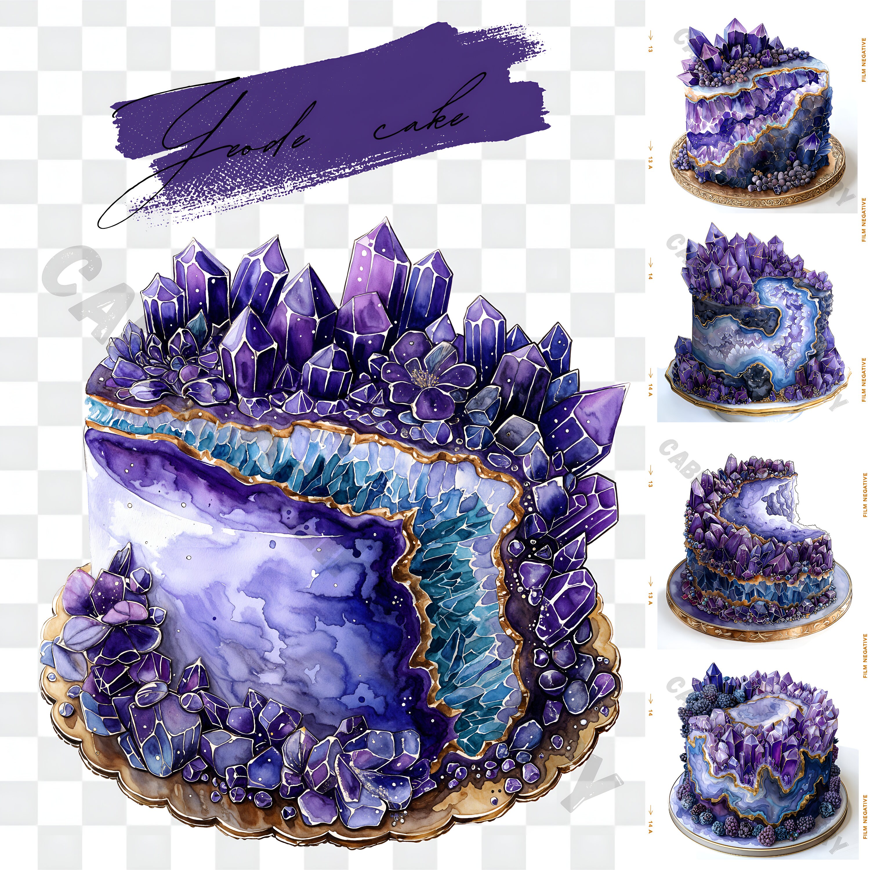 Watercolor Geode Cake Clipart | Geode Clipart Bundle | Cake Clipart ...